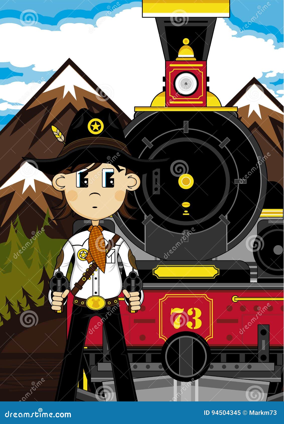 Cowboy and Steam Train stock vector. Illustration of transportation ...