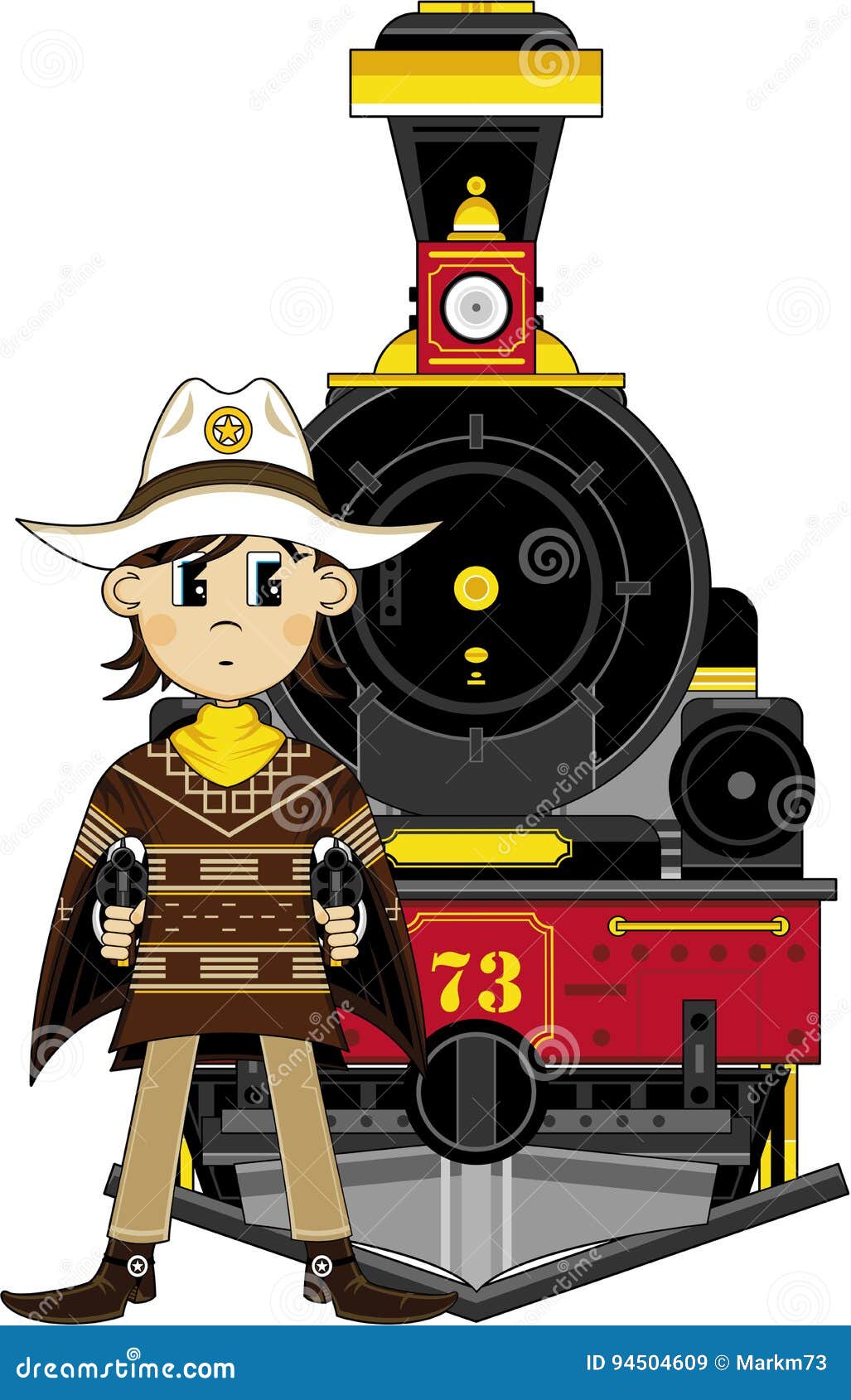 Cowboy and Steam Train stock vector. Illustration of revolver - 94504609