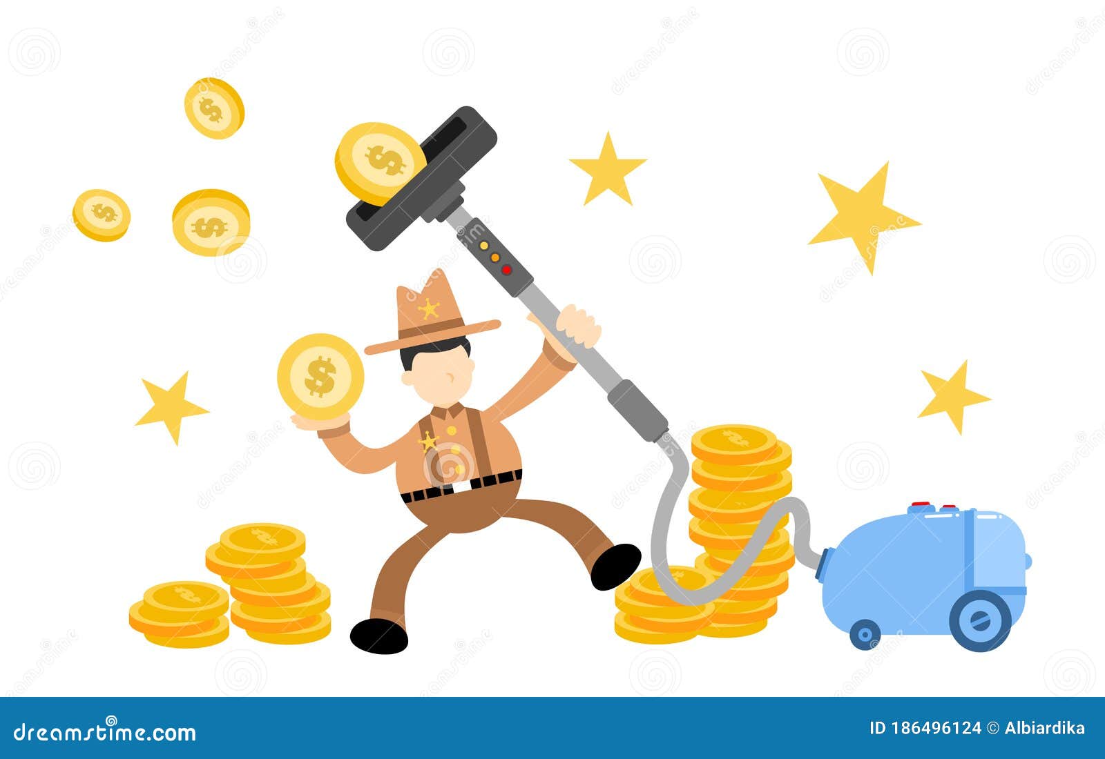 Cowboy America and Vacuum Cleaner Clean Catch Money Cartoon Doodle Flat ...