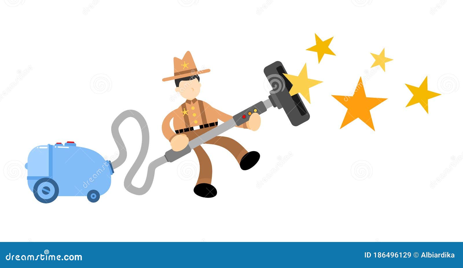 Cowboy America and Vacuum Cleaner Clean Catch Star Cartoon Doodle Flat ...