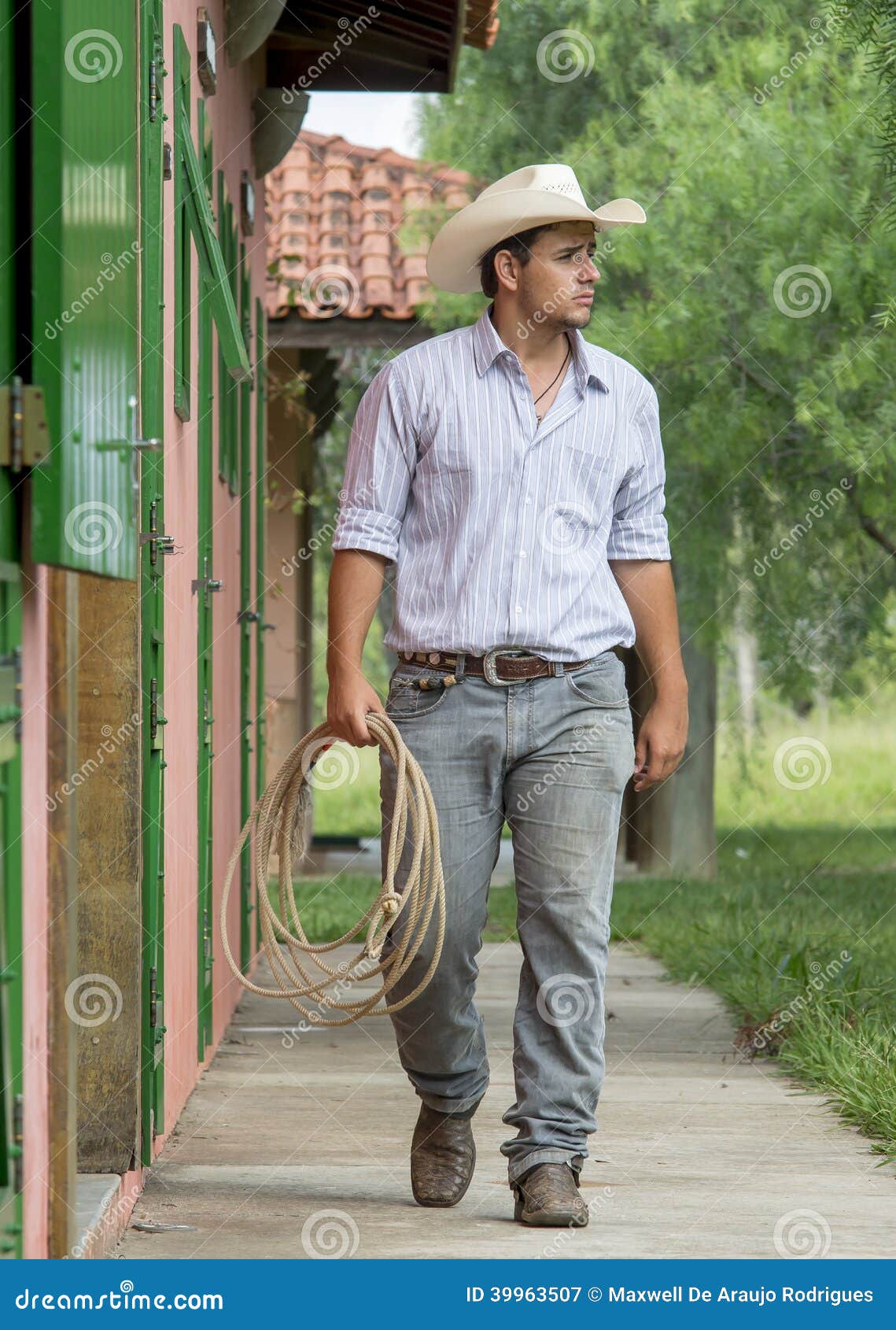 Cowboy Walking Toward A Log Cabin Royalty-Free Stock Photography ...