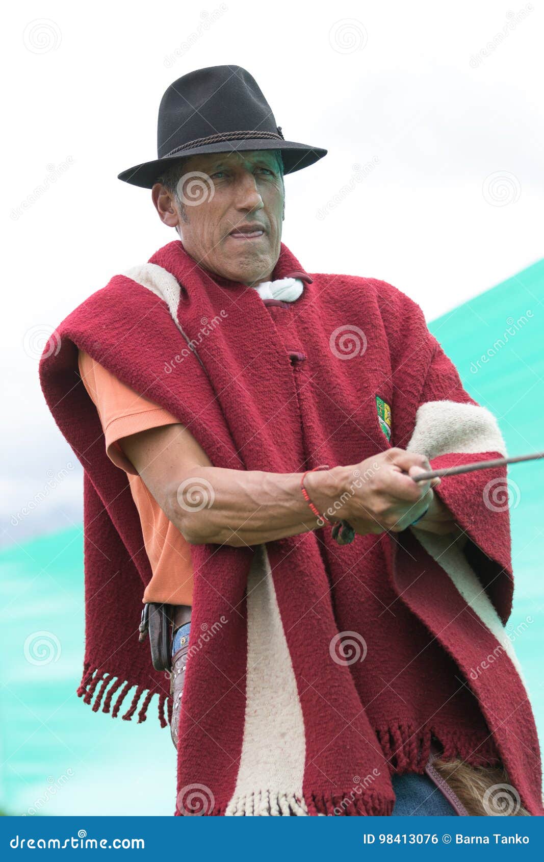 Cowboy Wearing Furry Chaps And Wool Poncho In Ecuador Editorial Image ...