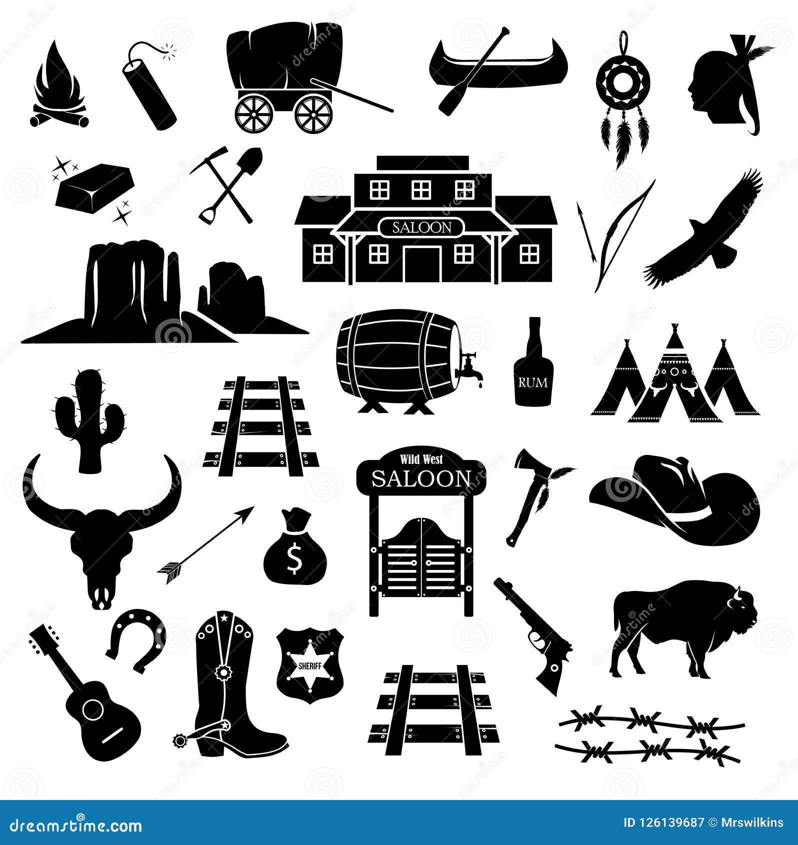 Cowboy, Western, Wild West Icon Set Stock Illustration - Illustration ...