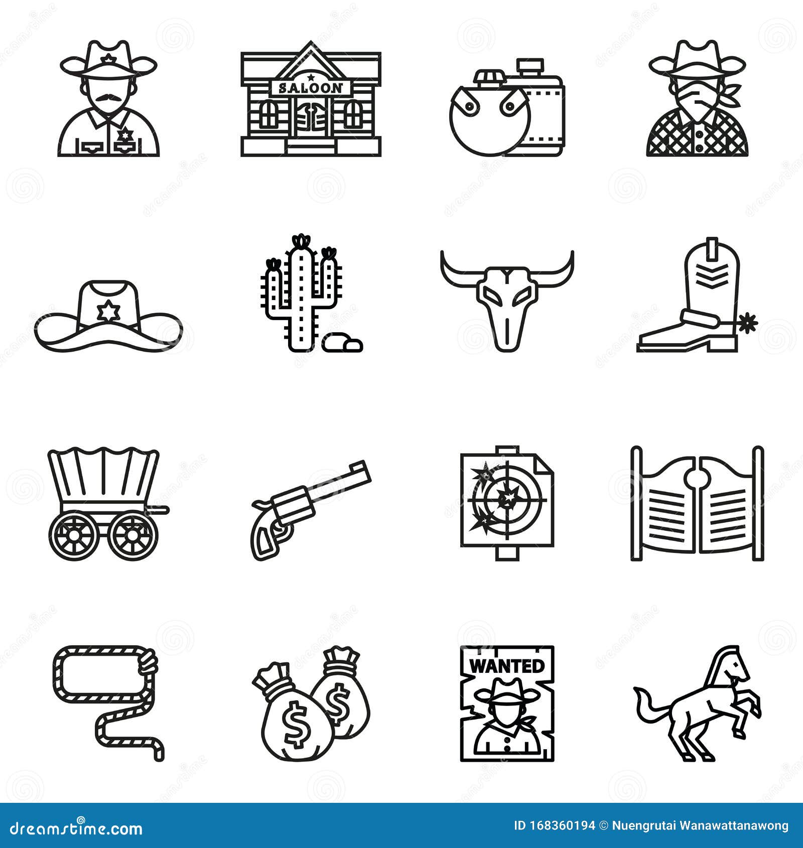 Cowboy, Western, Wild West Icons Set. Thin Line Style Stock. Stock ... Cowboy, Western, Wild West Icons Set. Thin Line Style Stock. Stock ...