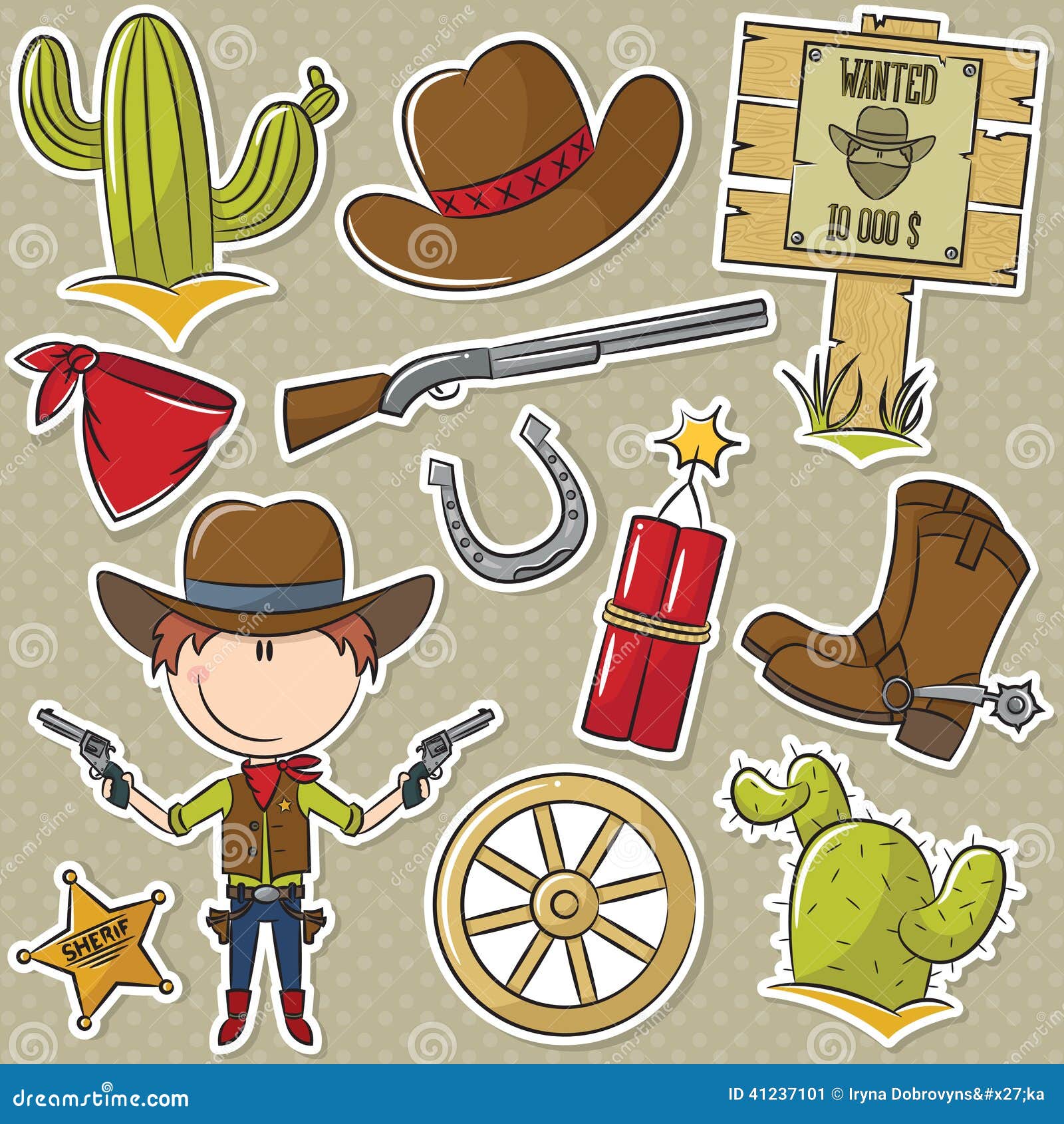 Cowboy with Wild West Objects Stock Vector - Illustration of cactus ...
