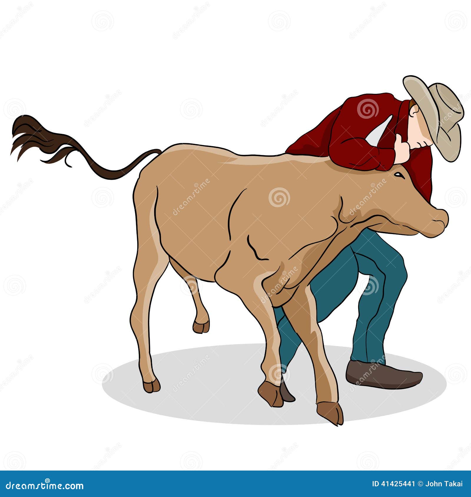 Cowboy Wrangling a Calf stock vector. Illustration of graphic - 41425441