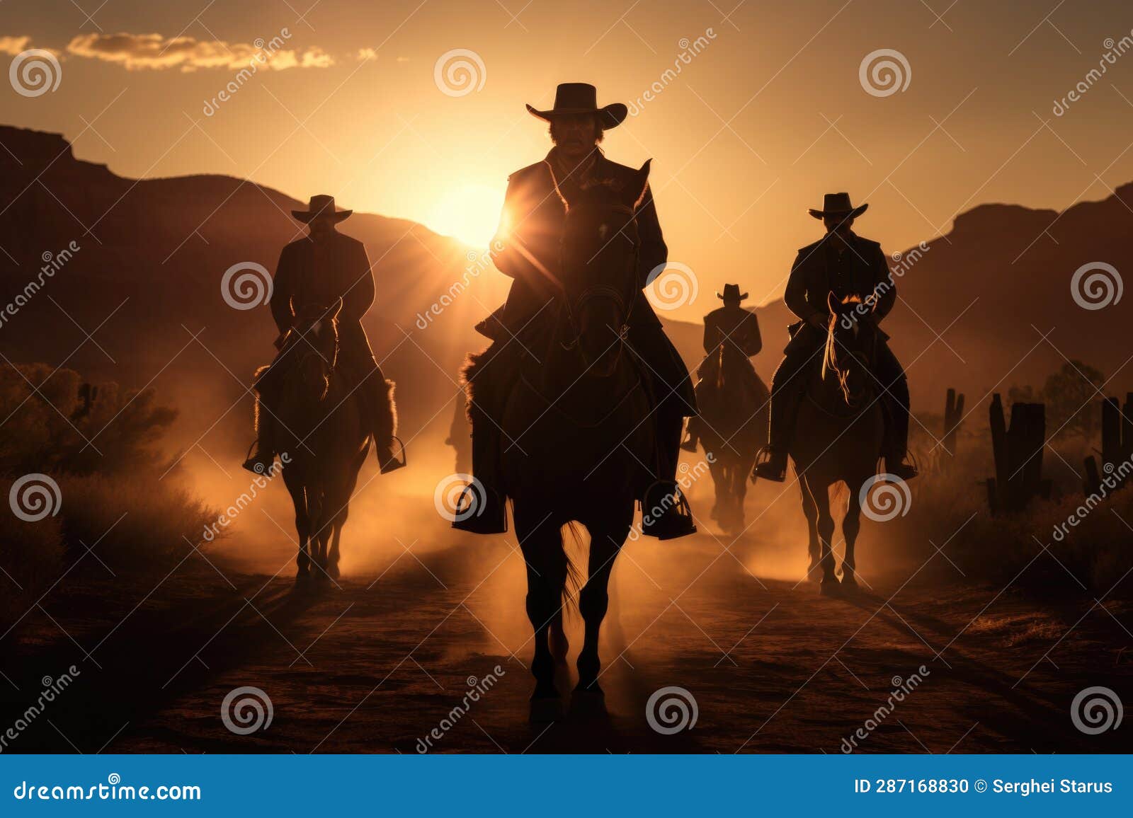 Cowboys Riding Horses in the Desert at Sunset. Generative AI Image ...
