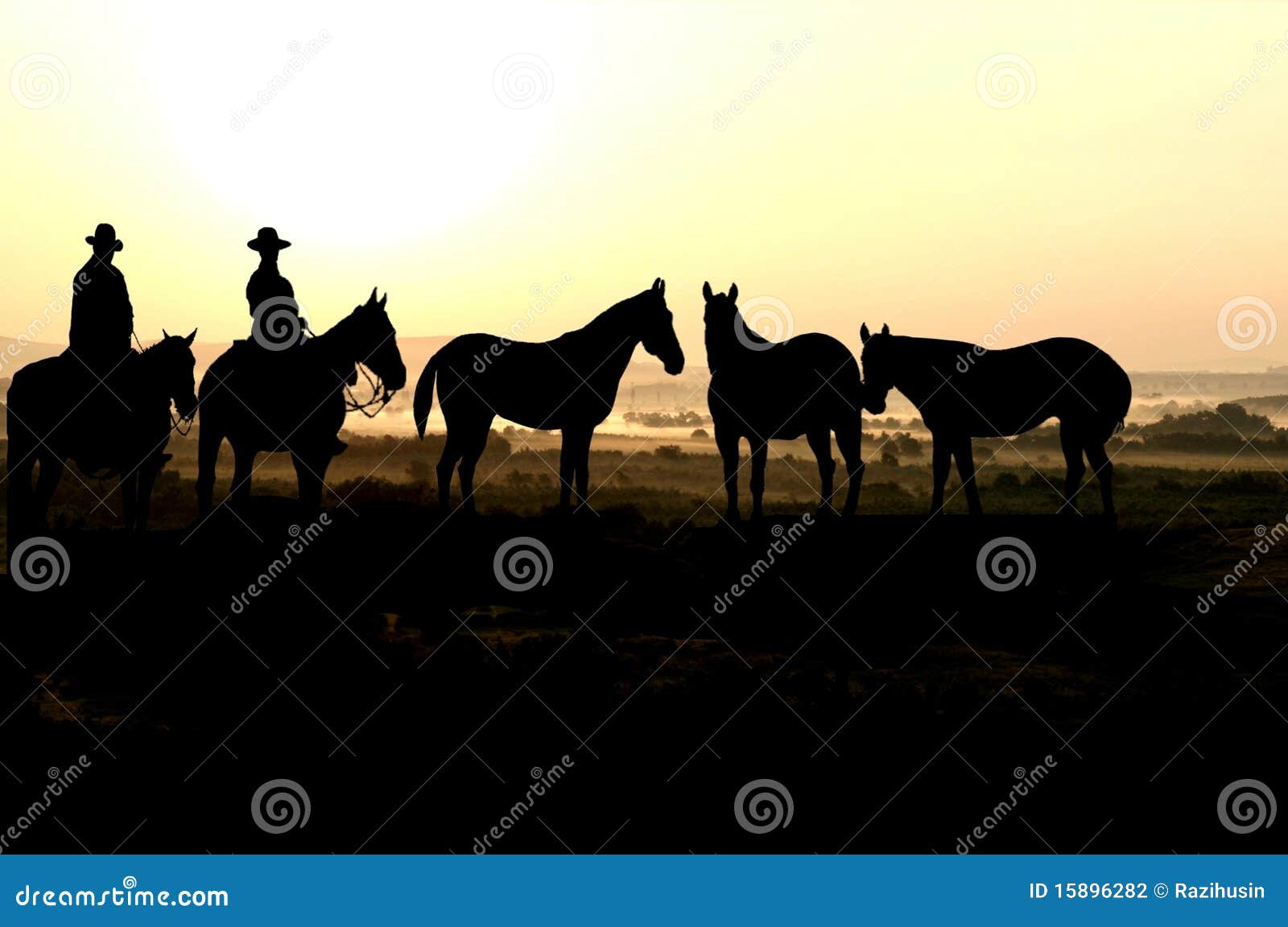 Cowboys and sunset stock photo. Image of male, horse - 15896282
