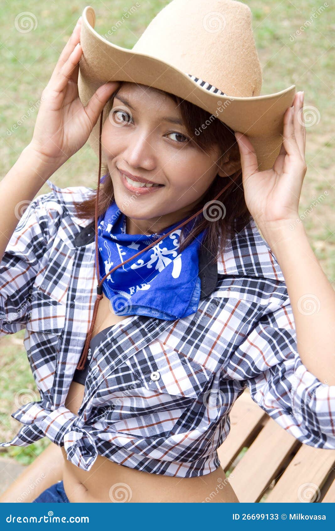 Cowgirl stock image. Image of looking, bench, lady, fashion - 26699133