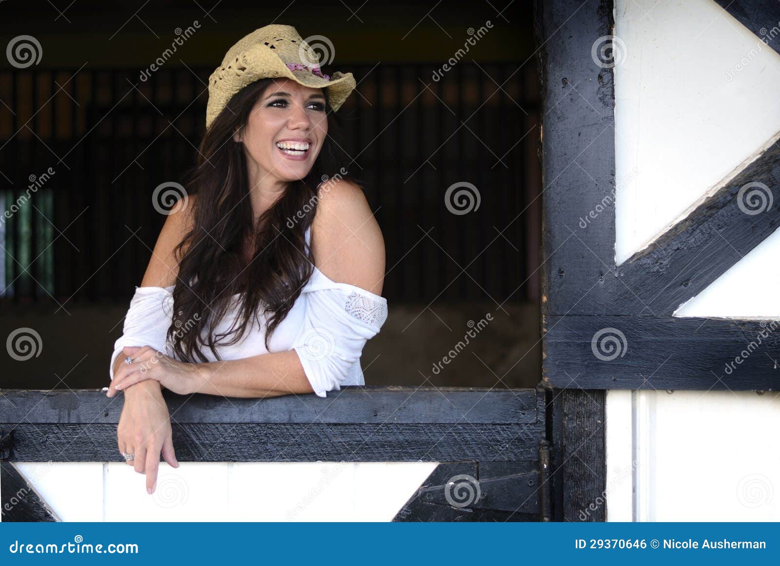 Cowgirl Laughing stock photo. Image of smile, barn, leaning - 29370646