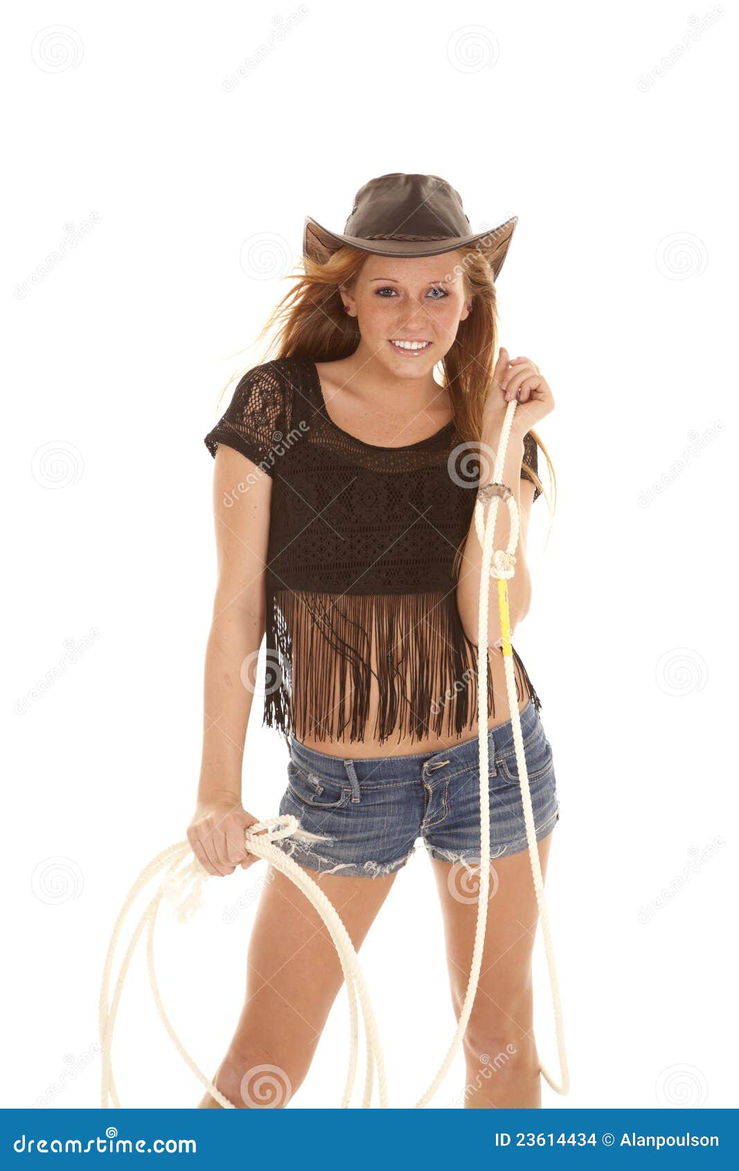 Cowgirl with rope stock photo. Image of hand, lovely - 23614434