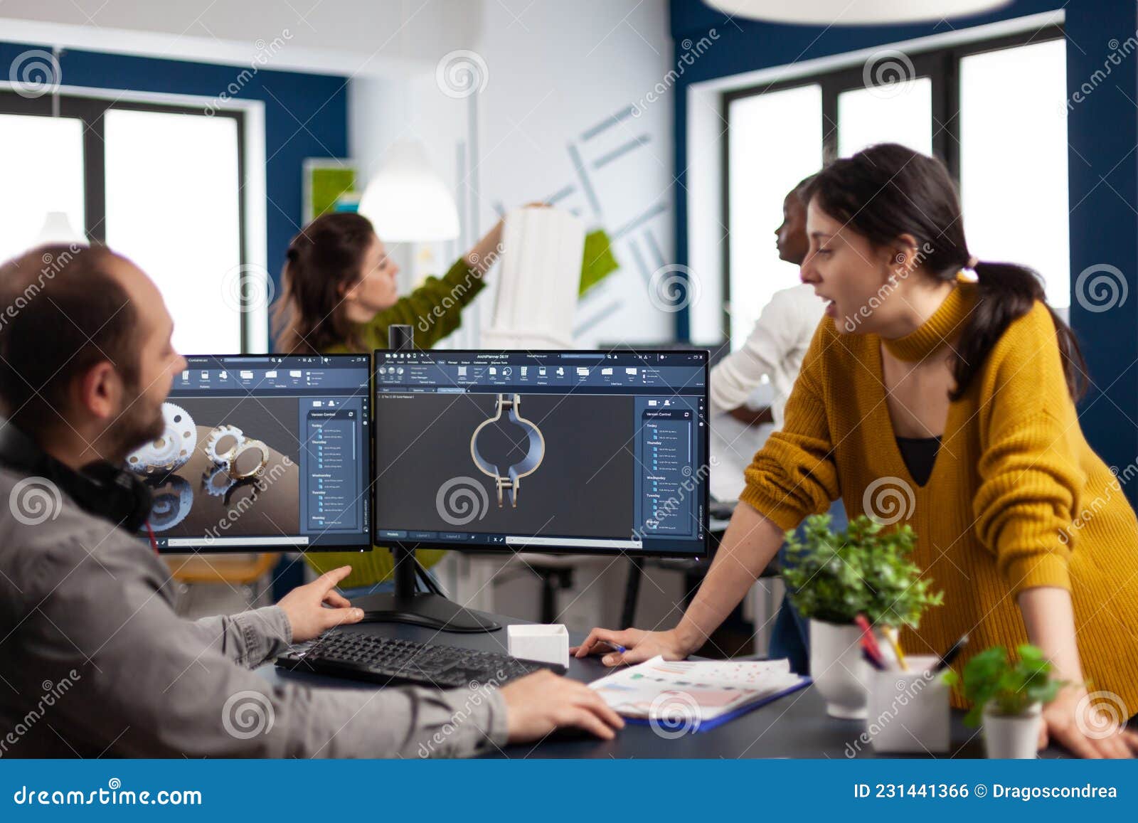 Coworkers Engineer Working on Modern Cad Program Stock Photo - Image of ...