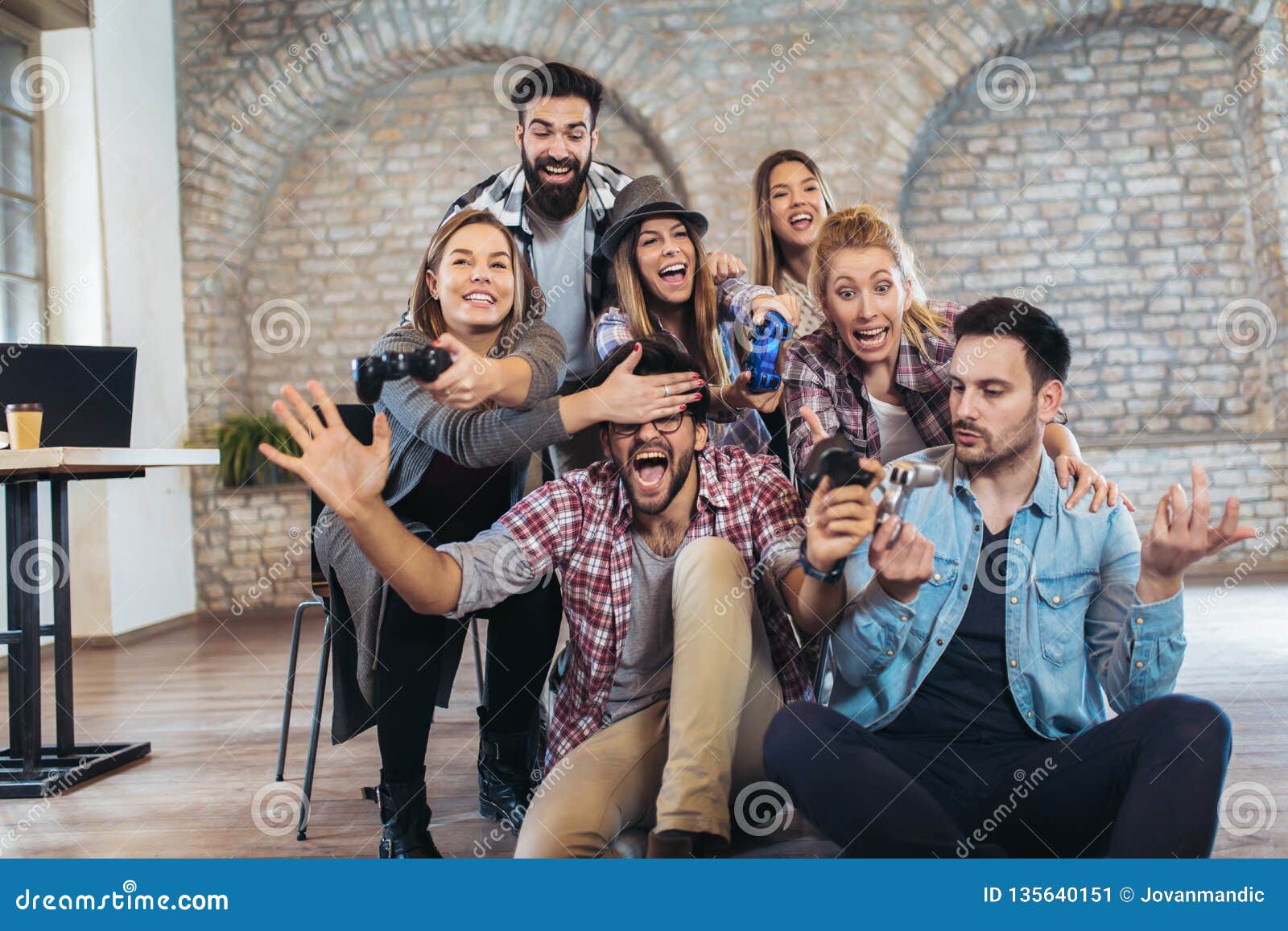 Coworkers Playing Video Games in Office Stock Image - Image of play ...