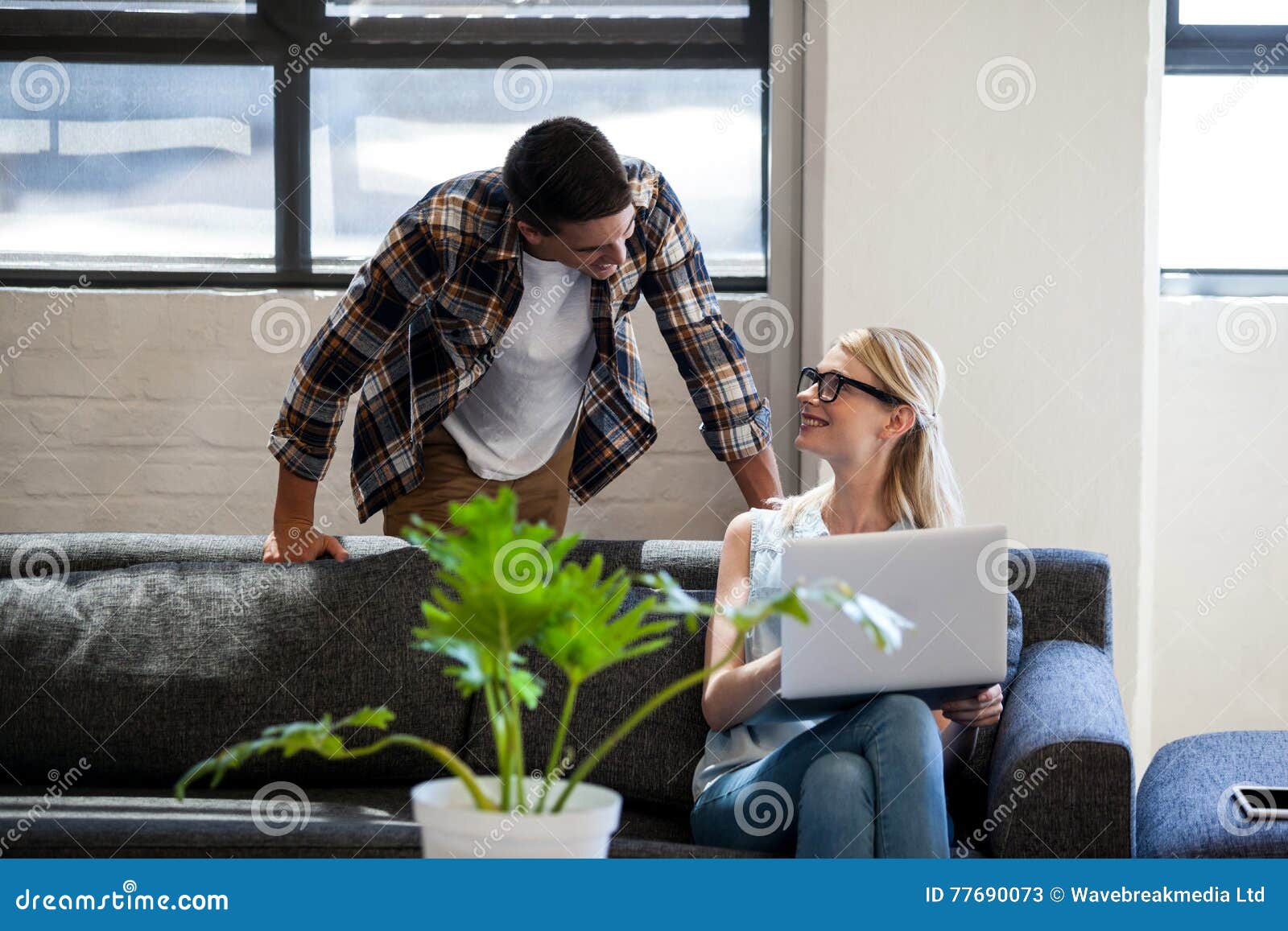 Coworkers Smiling and Talking Stock Image - Image of female, caucasian ...