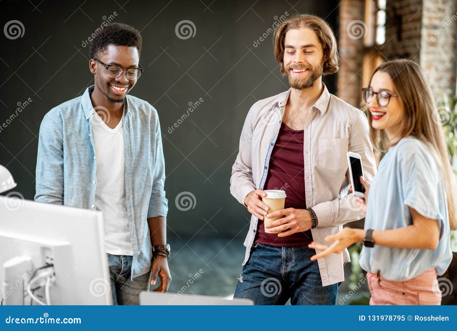 Coworkers Talking Together at the Office Stock Image - Image of ethnic ...