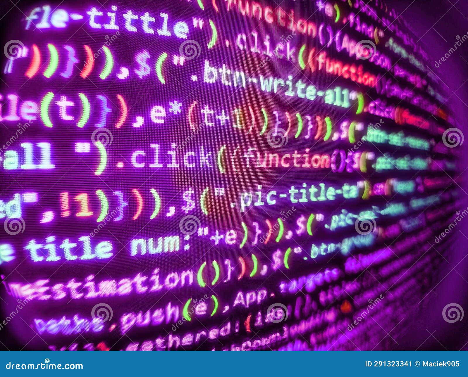 Coworkers Team in Modern Office. Software Abstract Background. Screen of Green Colored Syntax of ...