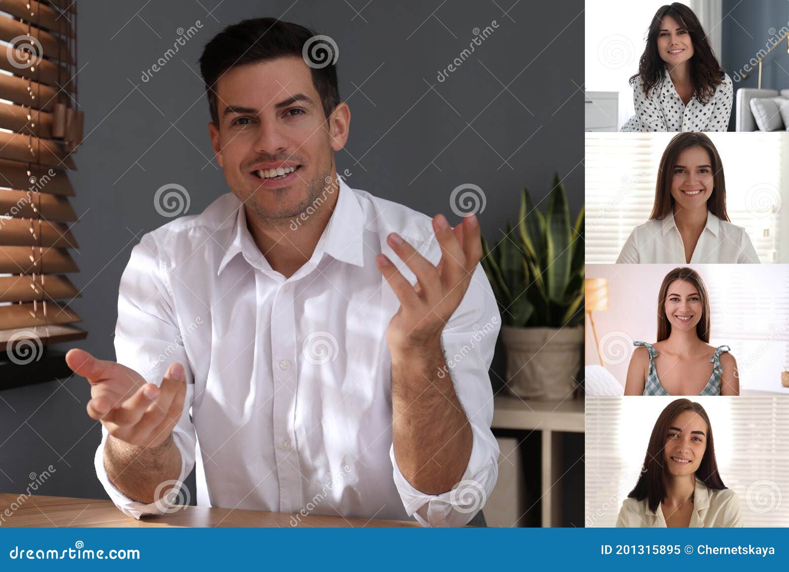 Coworkers Using Video Chat To Work Remotely. People on Display, Views ...