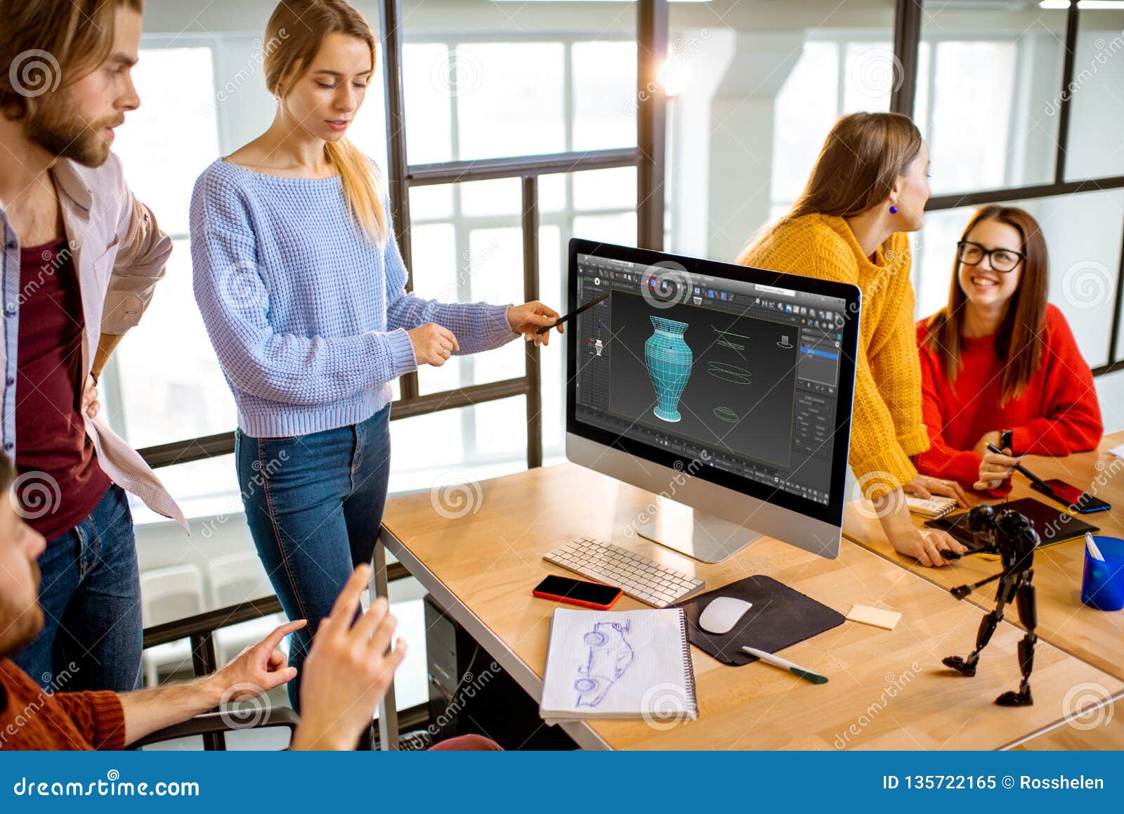 Coworkers Working with 3d Models on the Computers in the Office Stock ...