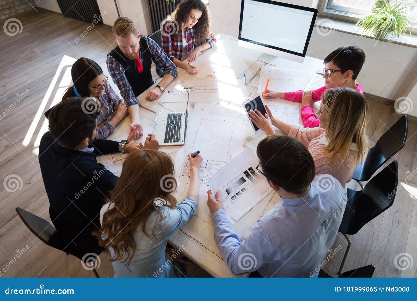 Coworkers Working on Project Together in Office Stock Image - Image of ...