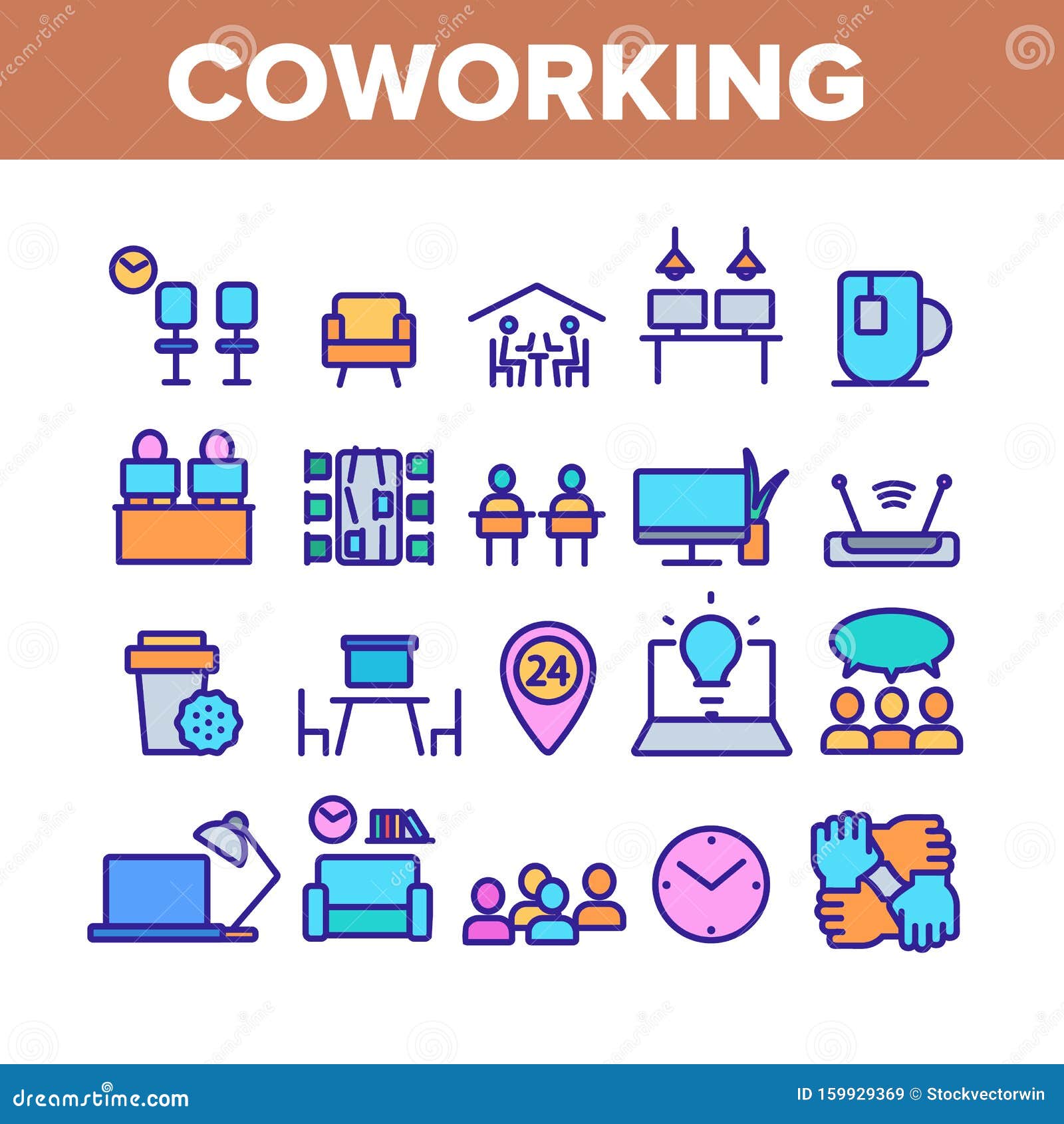 Coworking Color Elements Icons Set Vector Stock Vector - Illustration ...