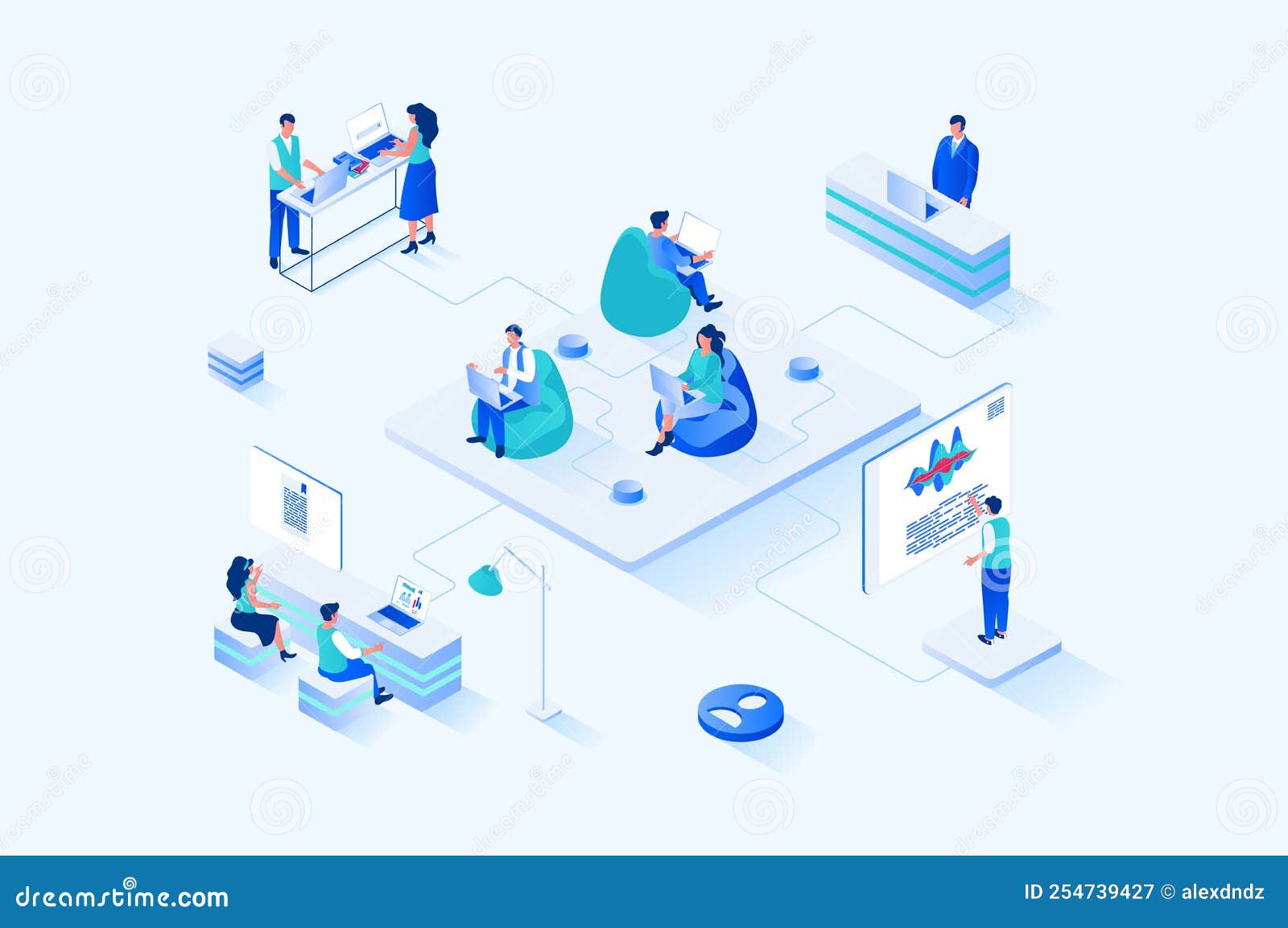 Coworking 3d Isometric Web Design. Vector Web Illustration Stock Vector ...