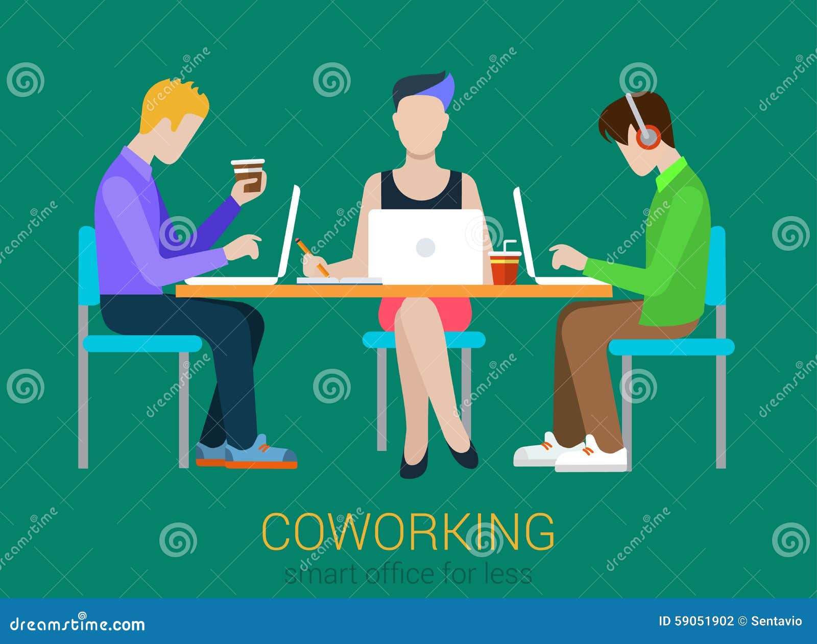 Coworking Flat Vector People Collection Stock Vector - Illustration of ...