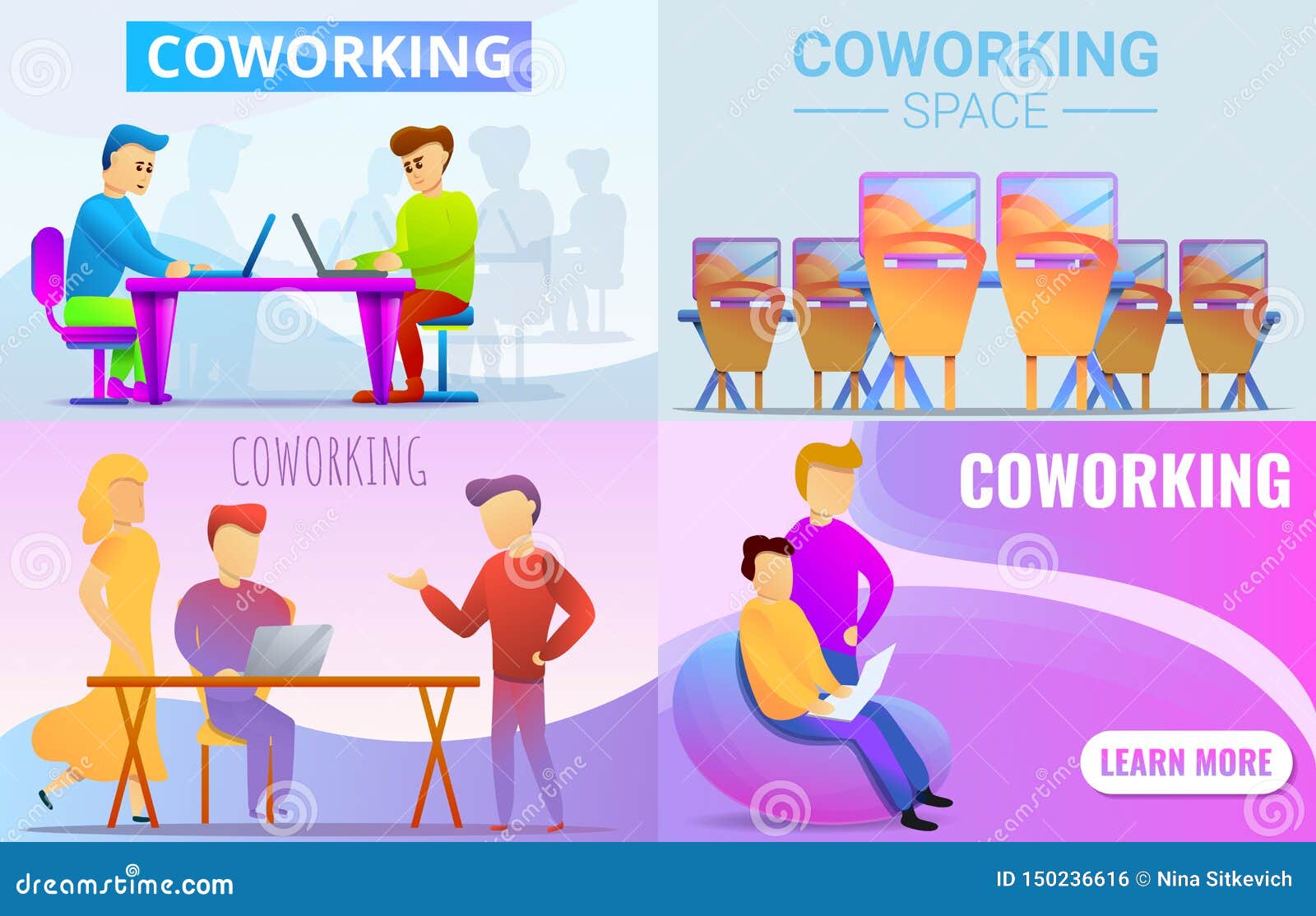 Coworking Icons Set, Cartoon Style Stock Vector - Illustration of ...
