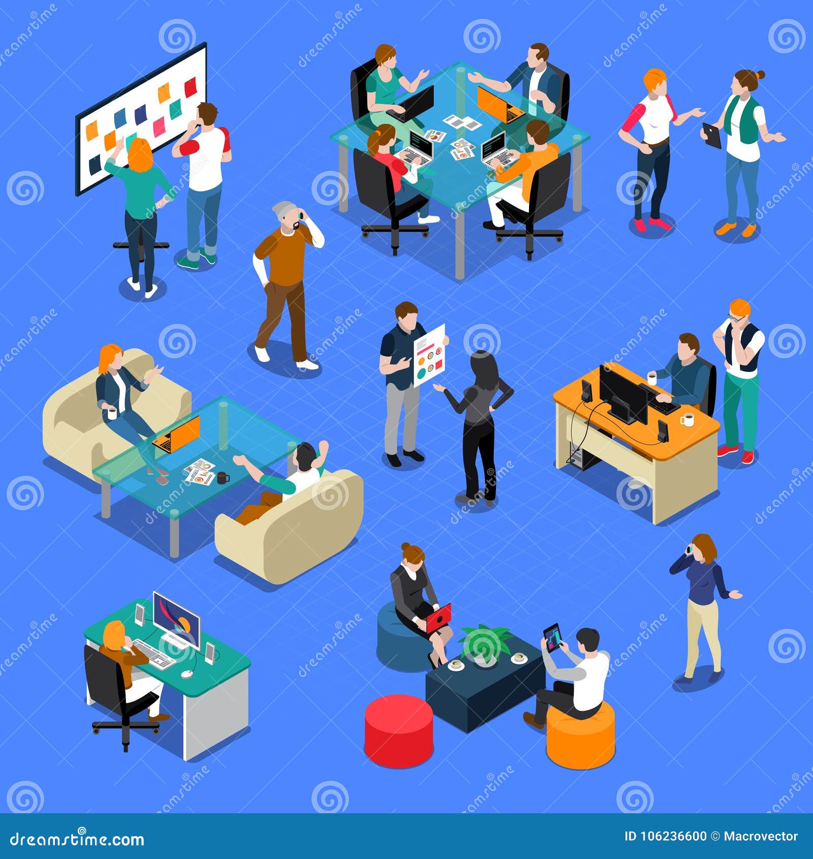 People Coworking Isometric Set Stock Vector - Illustration of meeting ...