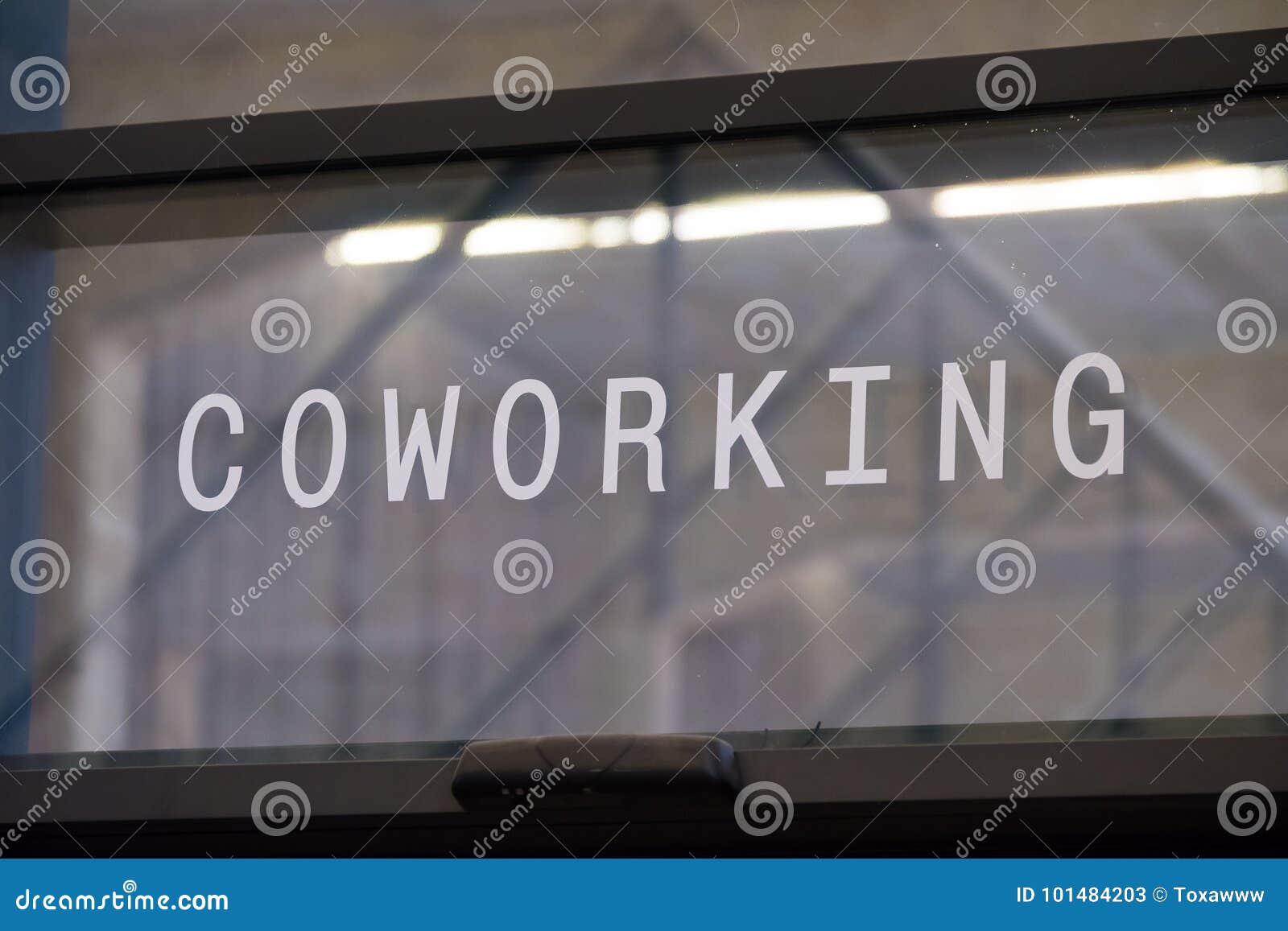 Coworking Logo in the Modern Interior Stock Image - Image of workplace ...