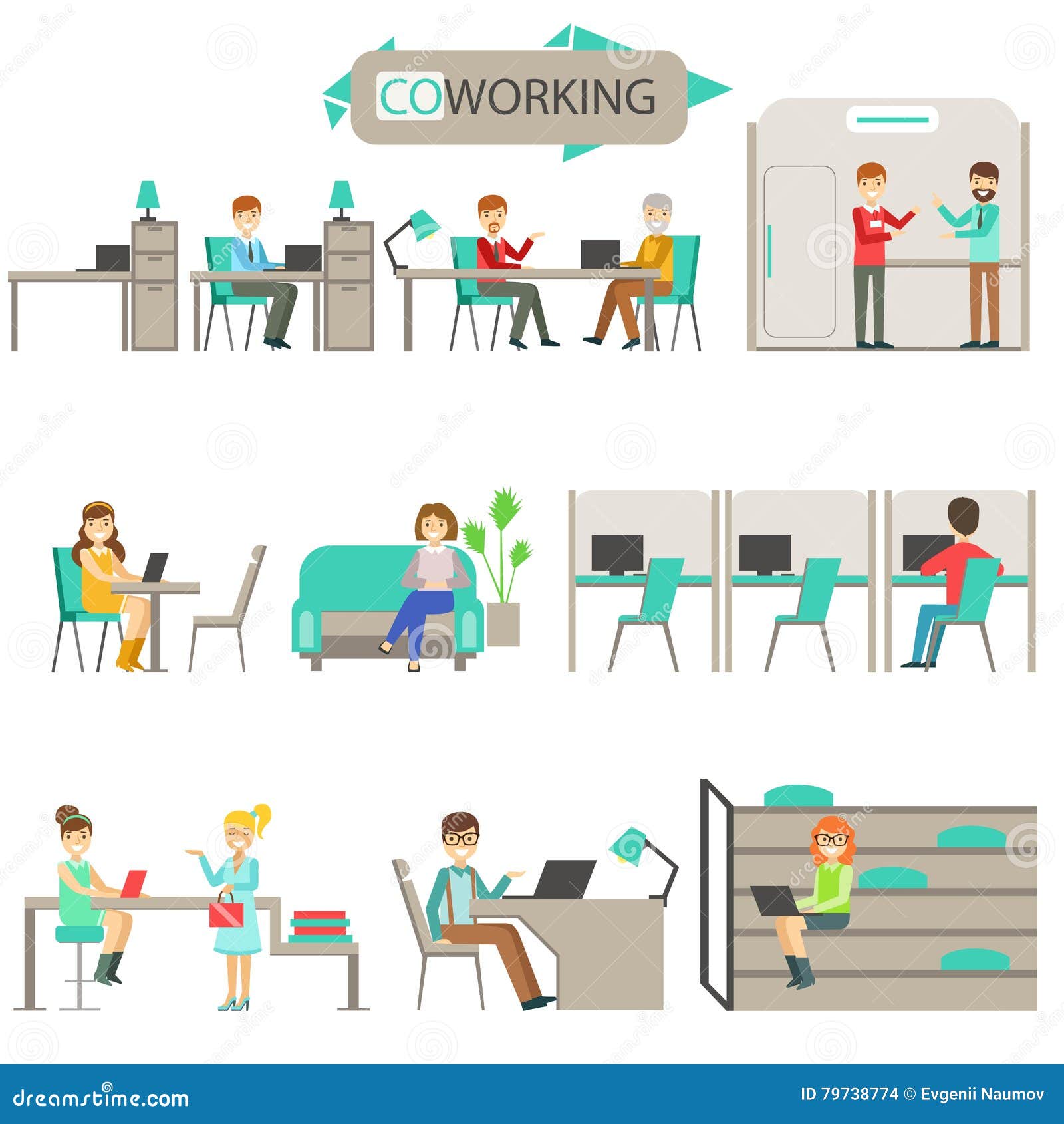 Coworking in Modern Design Office Infographic Illustration Set Stock ...