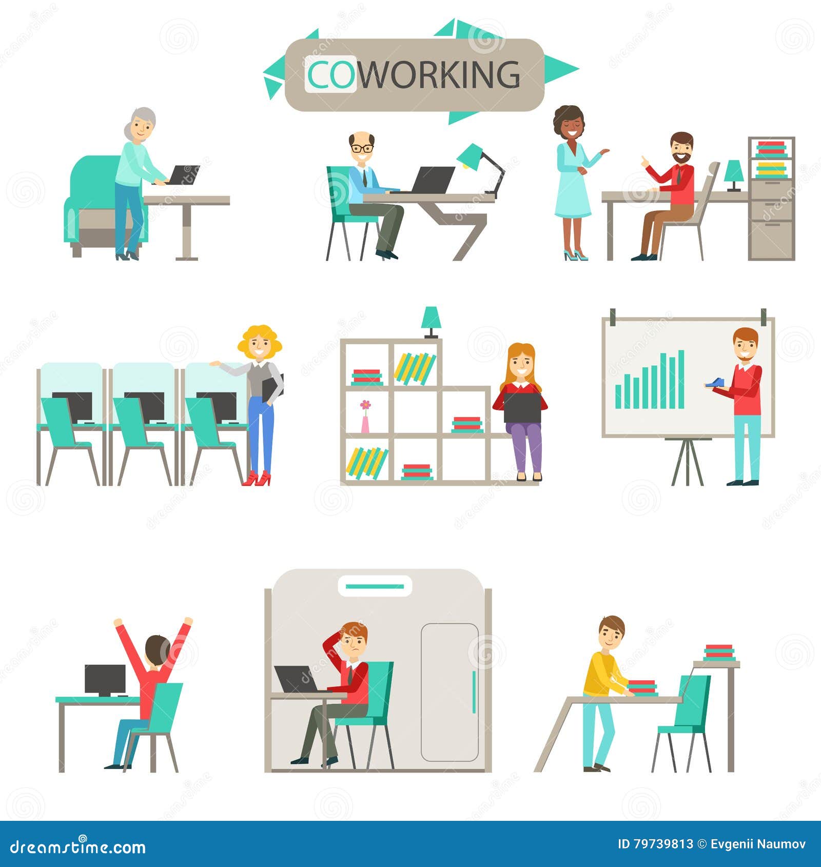 Coworking In Modern Open Space Office Infographic Illustration Set ...