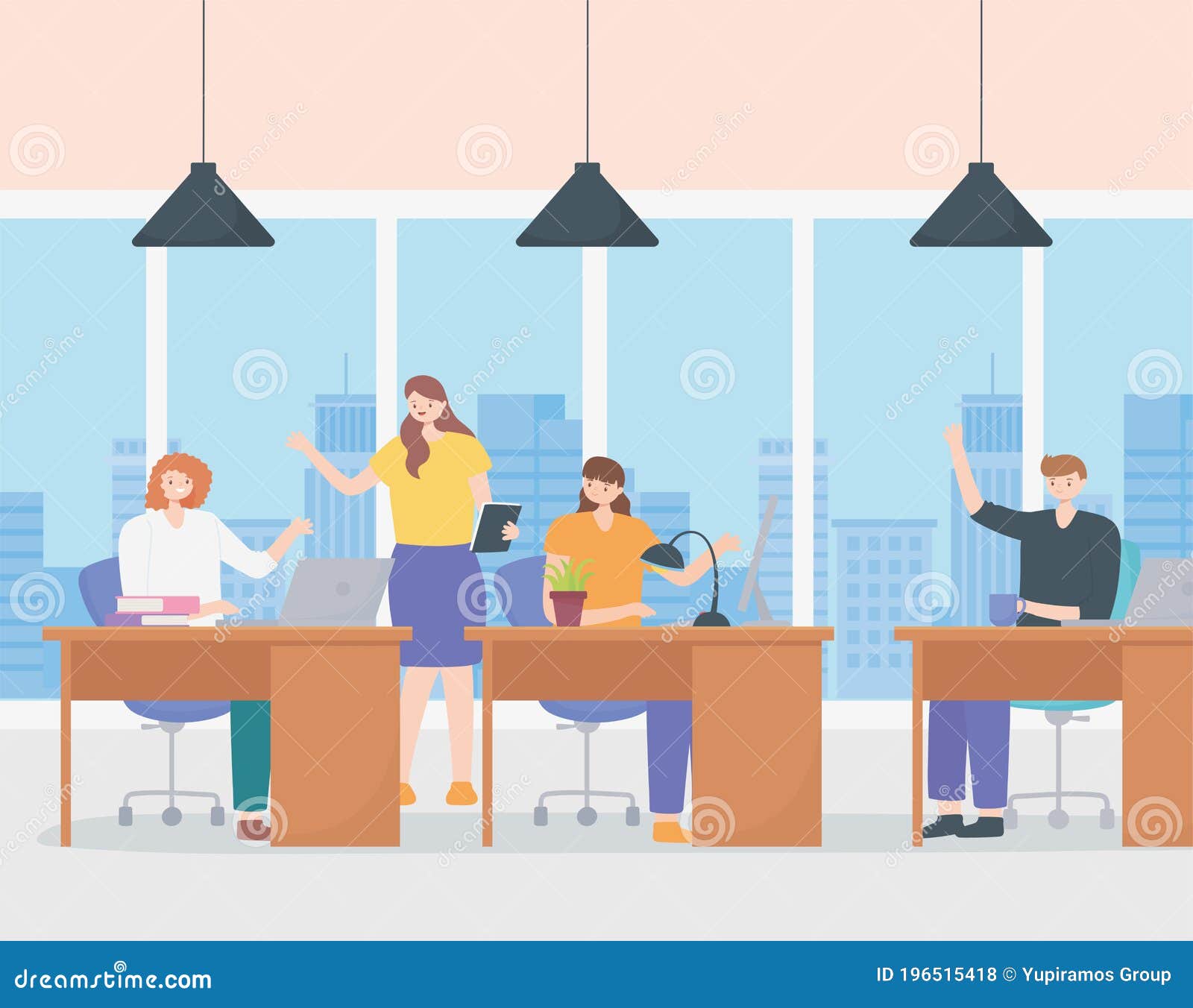 Coworking, Office Employees Working with Laptop and Computer Stock ...