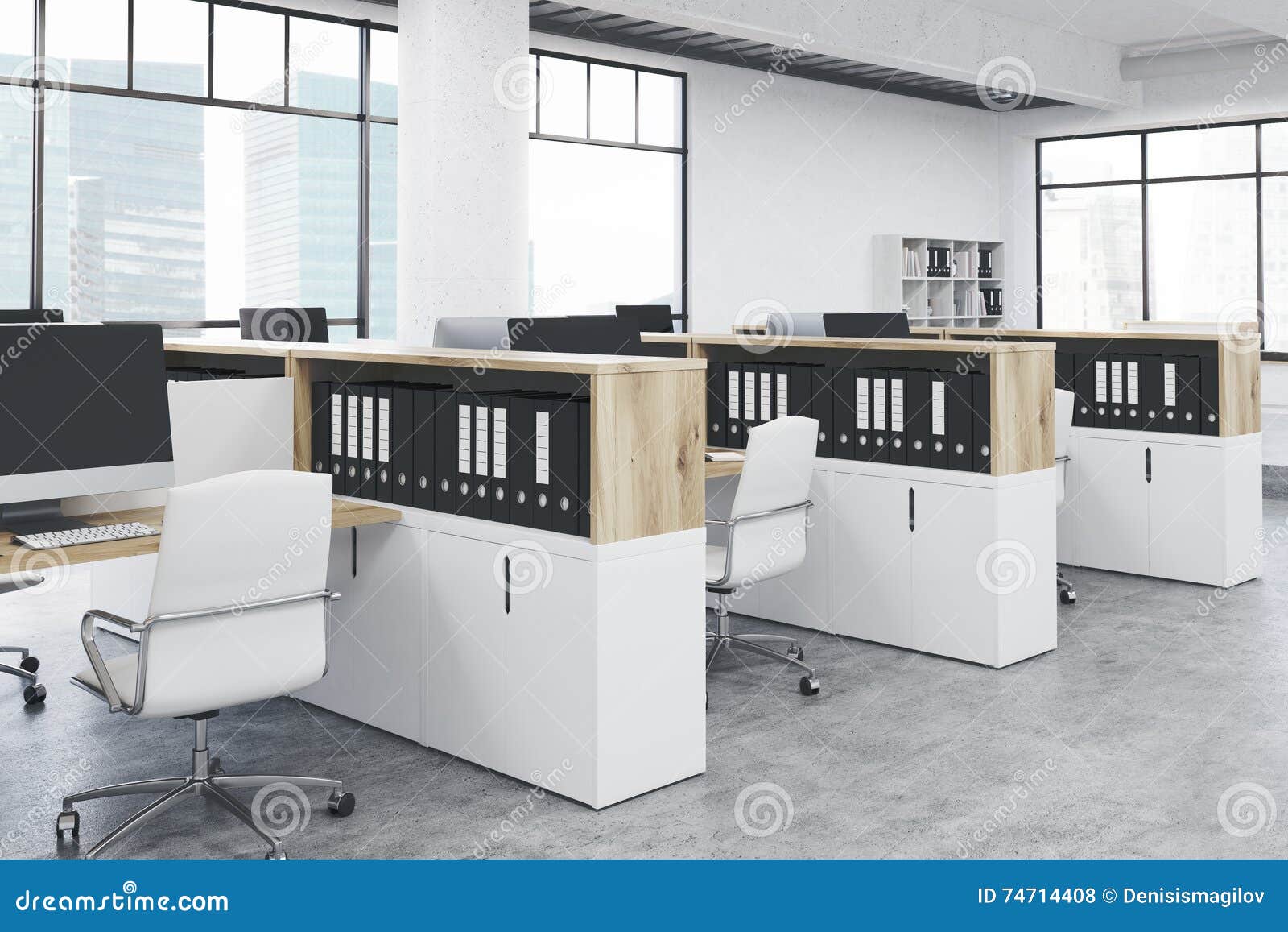 Coworking office sideview stock illustration. Illustration of clean ...