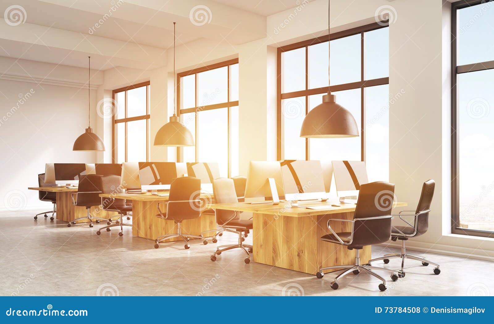 Coworking Office with Sunlight Stock Illustration - Illustration of ...