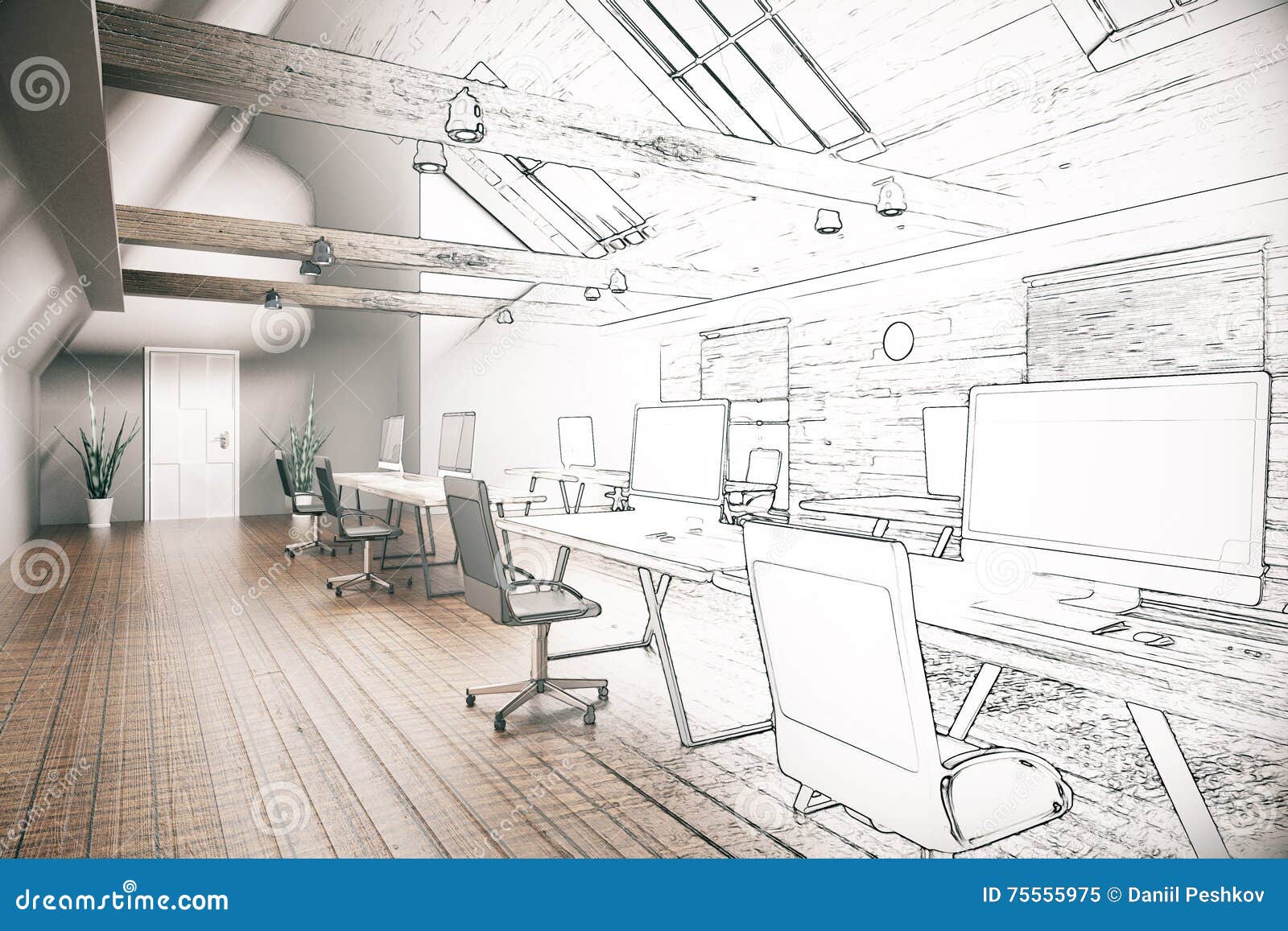Coworking Office Unfinished Project Stock Illustration - Illustration ...