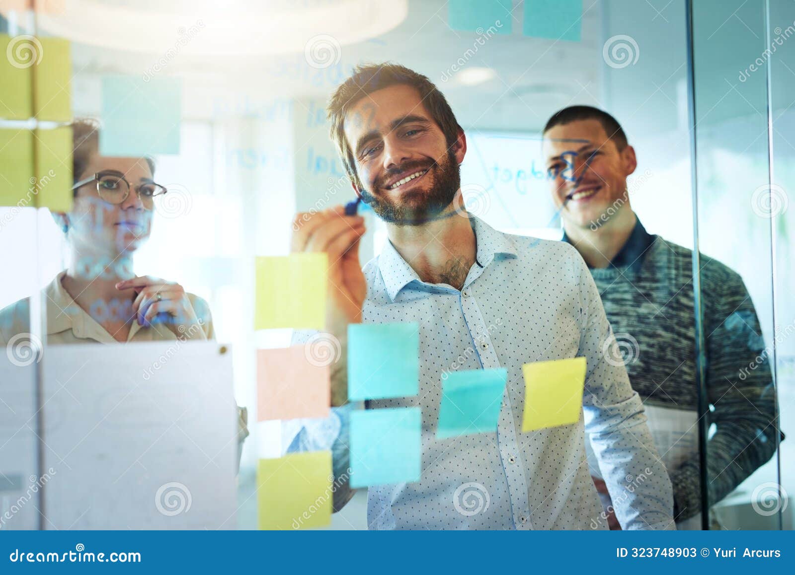 Coworking, Presentation and Sticky Notes with Writing for Proposal ...