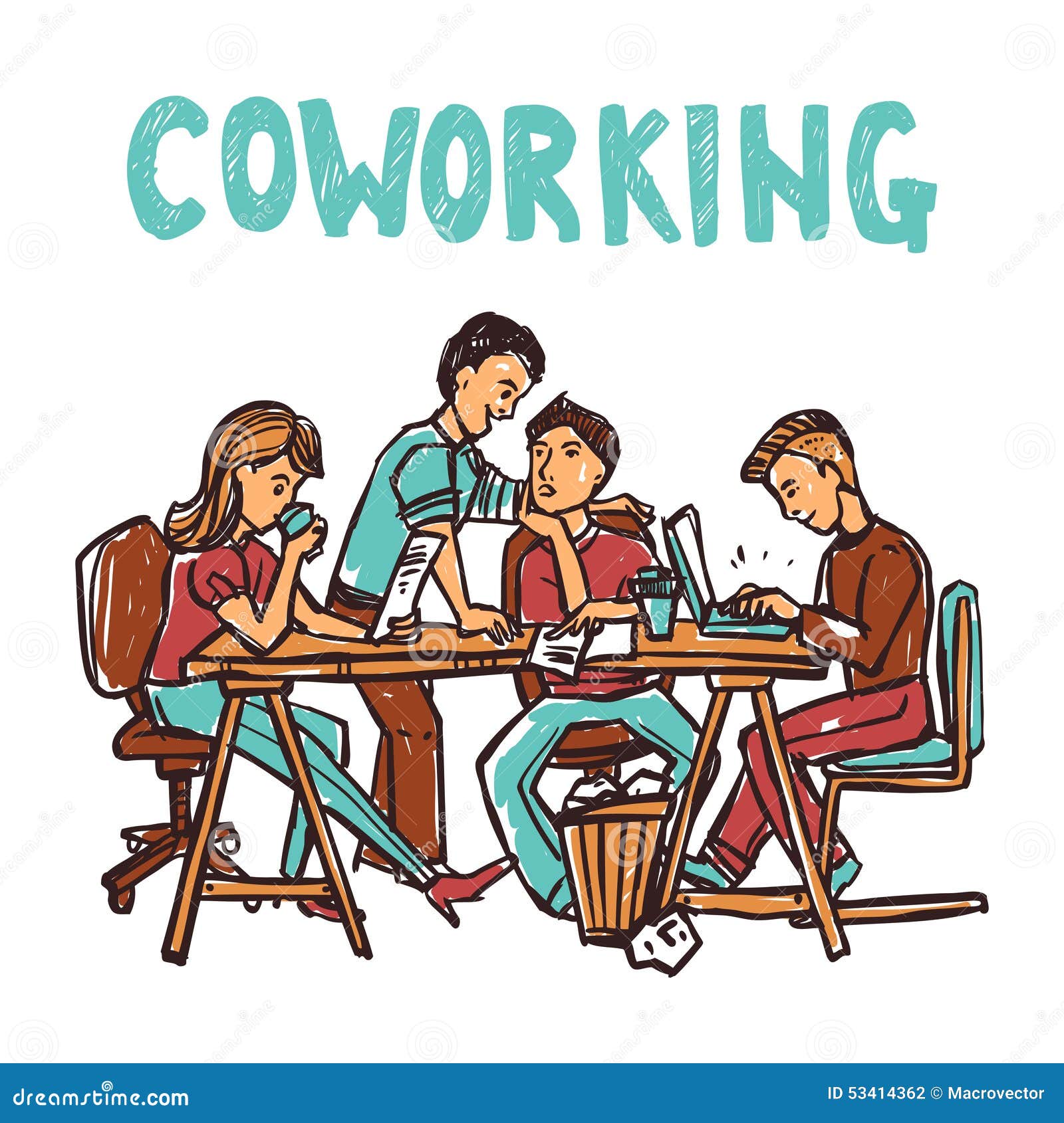 Coworking Sketch Illustration Stock Vector - Illustration of center ...