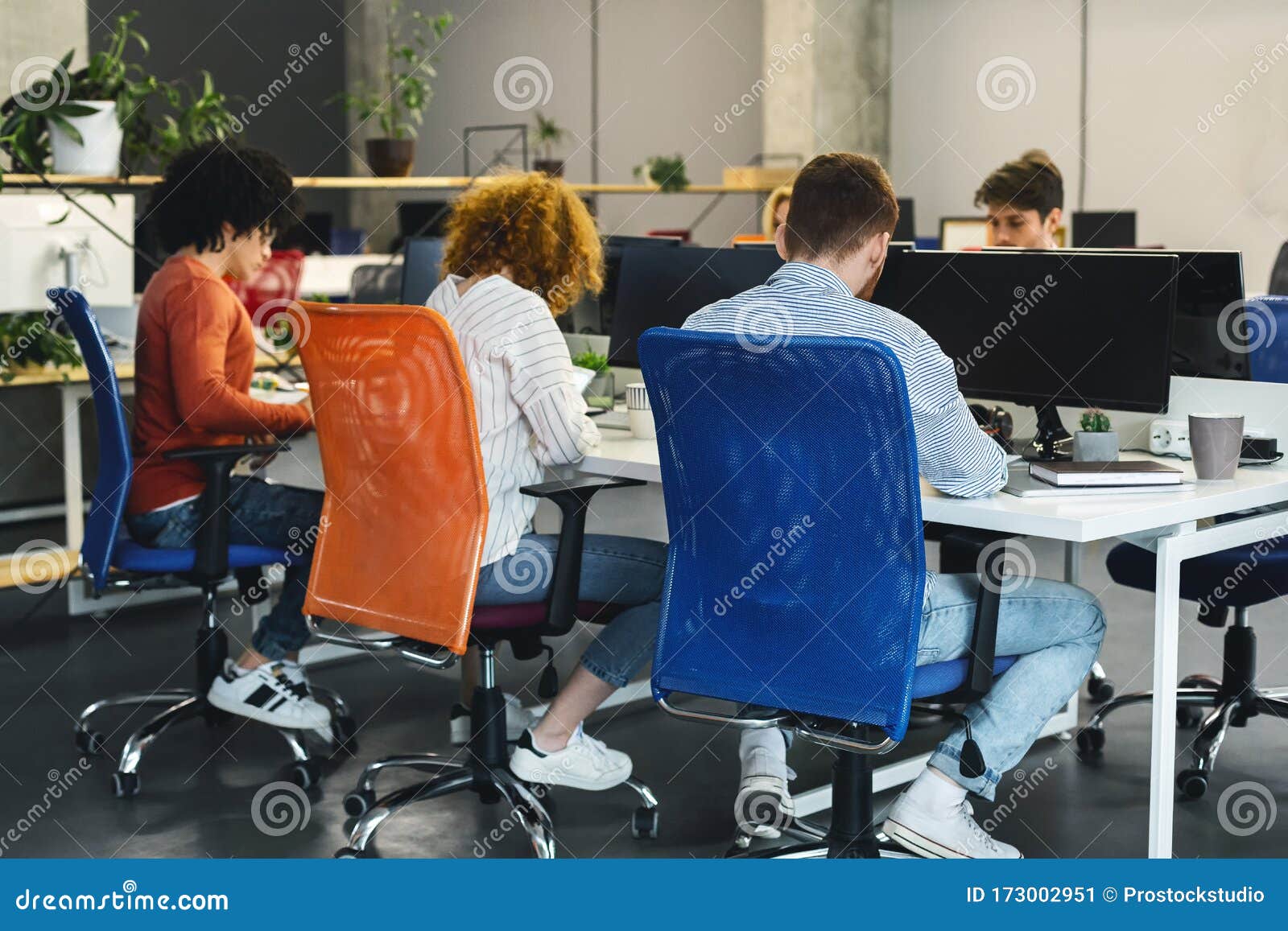 Young Creative Team Working on Business Project at Coworking Space ...