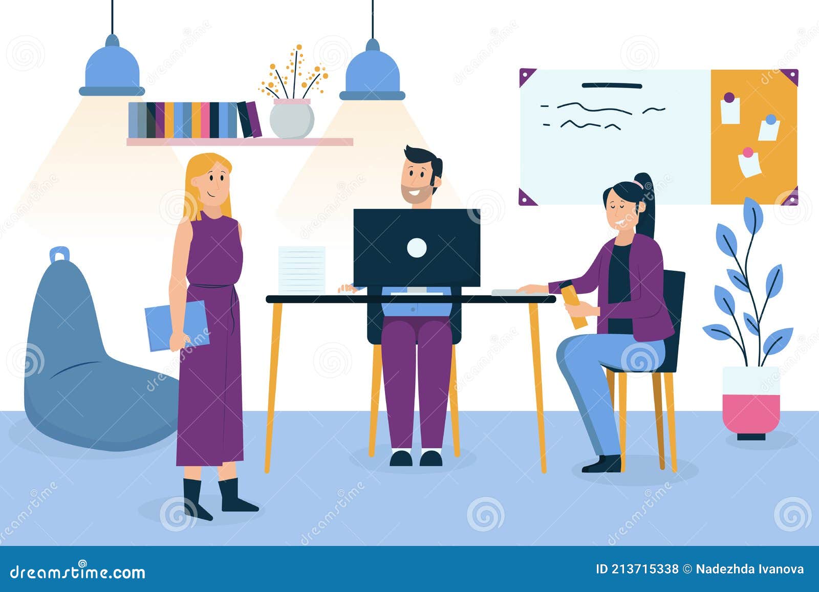 Coworking Space Illustration with People Working Vector Illustration ...