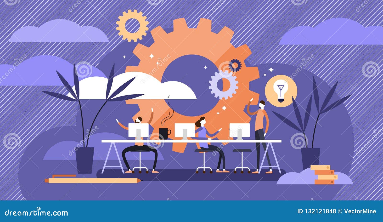 Coworking Vector Illustration. Stylized Banner With People Sharing ...