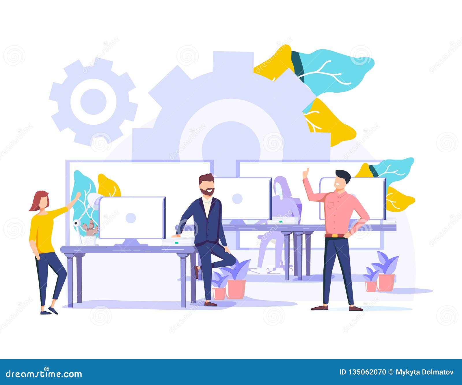 Coworking Vector Illustration. Stylized Banner with People Sharing ...