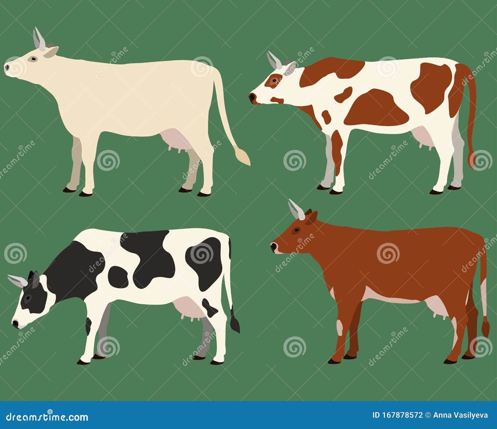 Cows of Different Colors Set. Vector Illustration Stock Vector ...