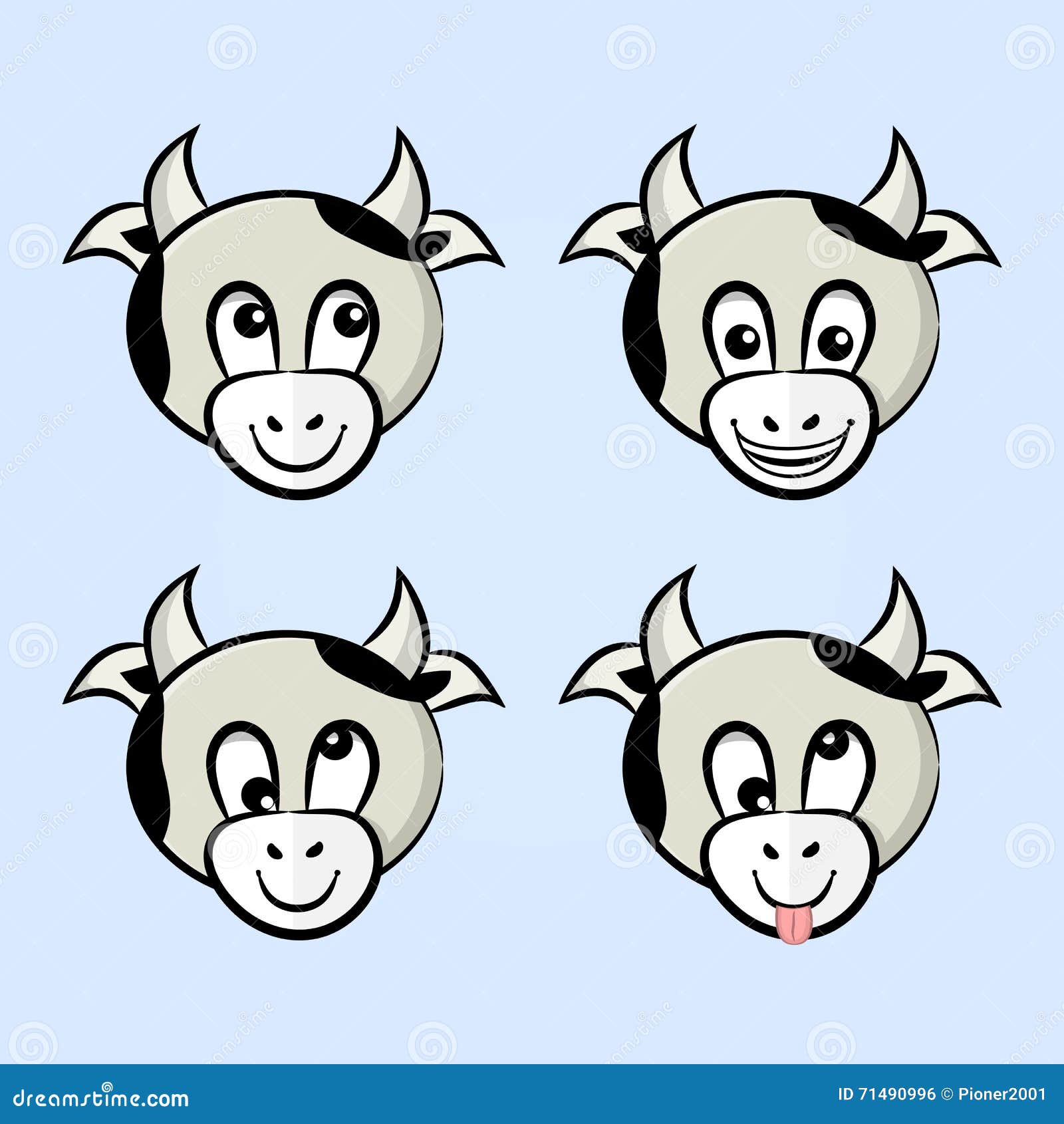 Cows with Different Emotions Stock Vector - Illustration of face, bull ...