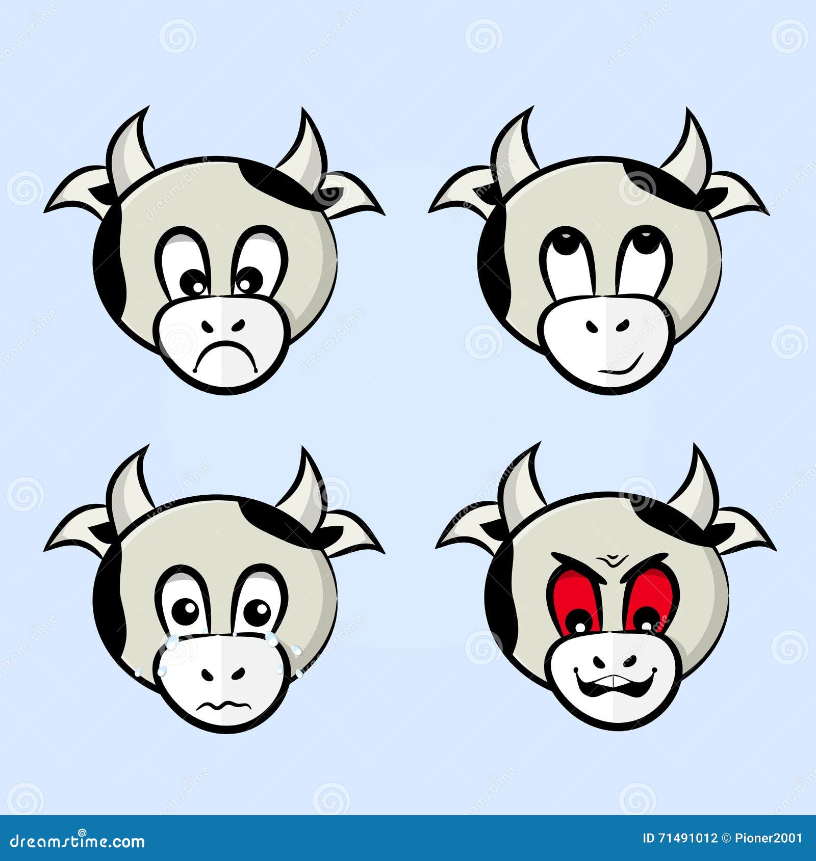 Cows with Different Emotions Stock Vector - Illustration of baby, blue ...