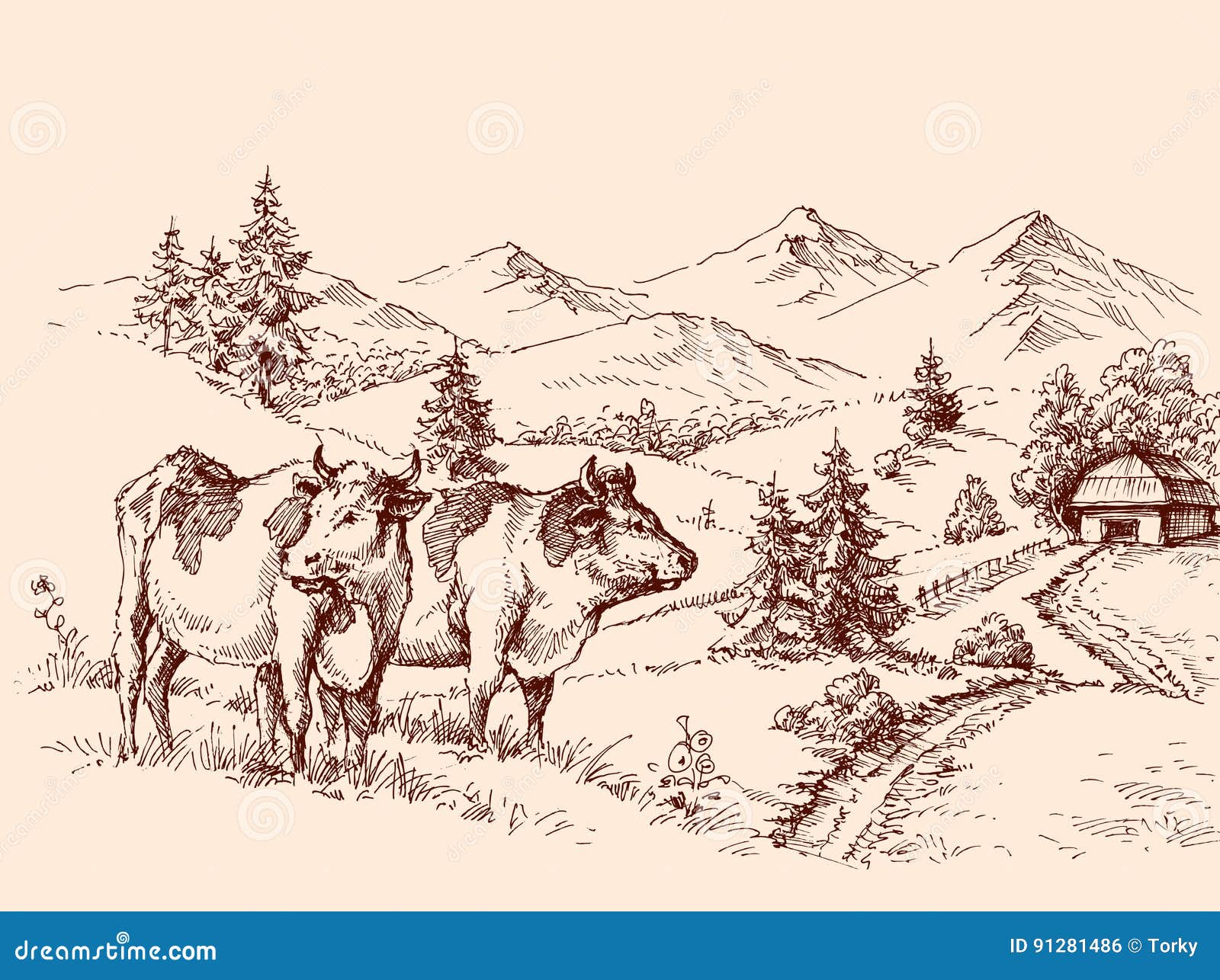 Farm Drawing Outline Template For Coloring And Art Class Tutorials ...