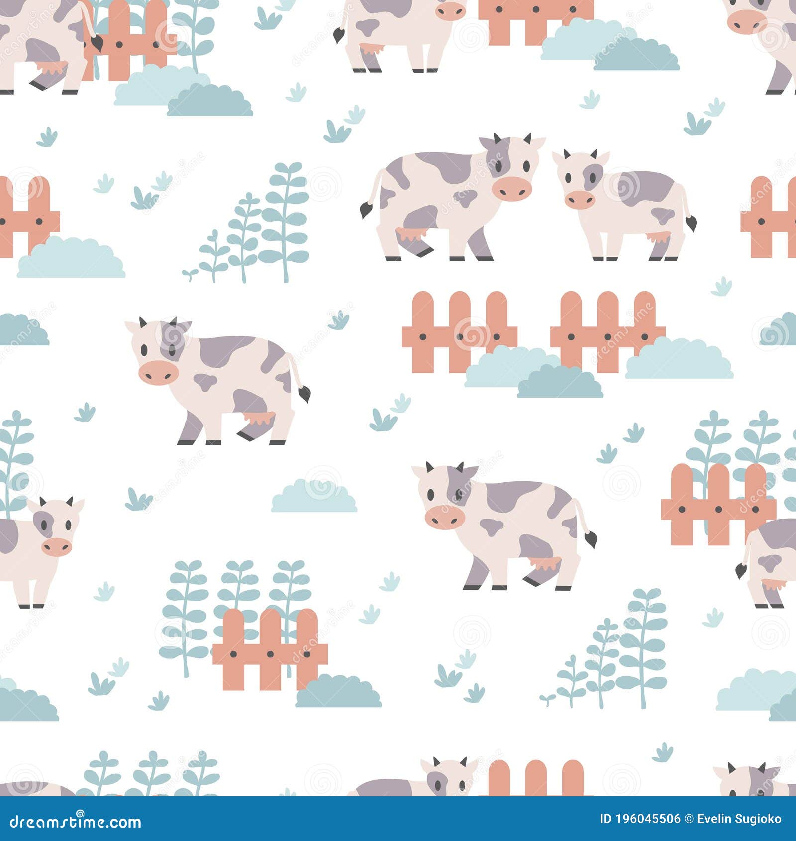 Cows in the Green Dairy Farm Vector Illustration Background Pattern ...