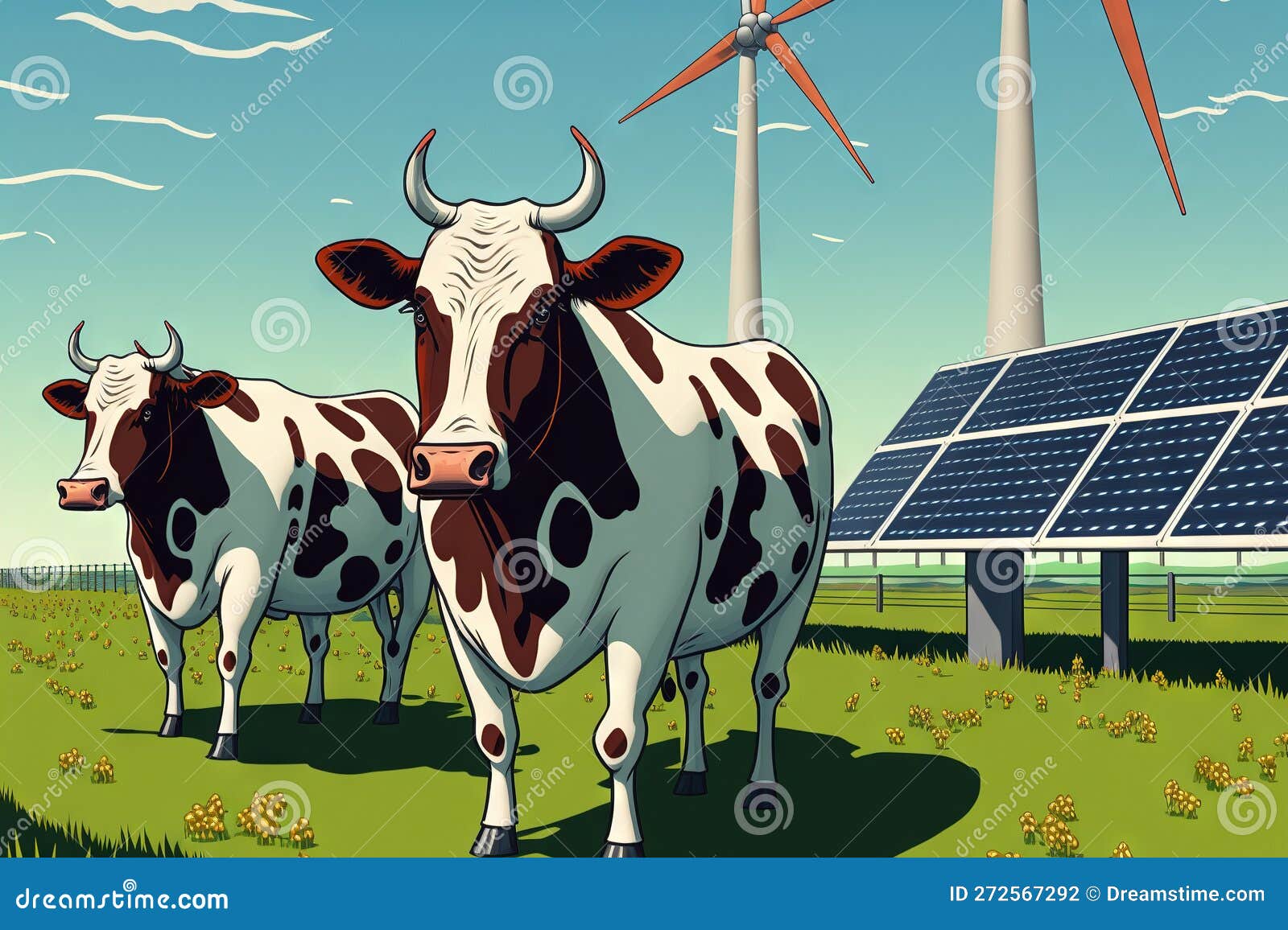 Cows Grazing Close To a Solar Power Plant Stock Illustration ...