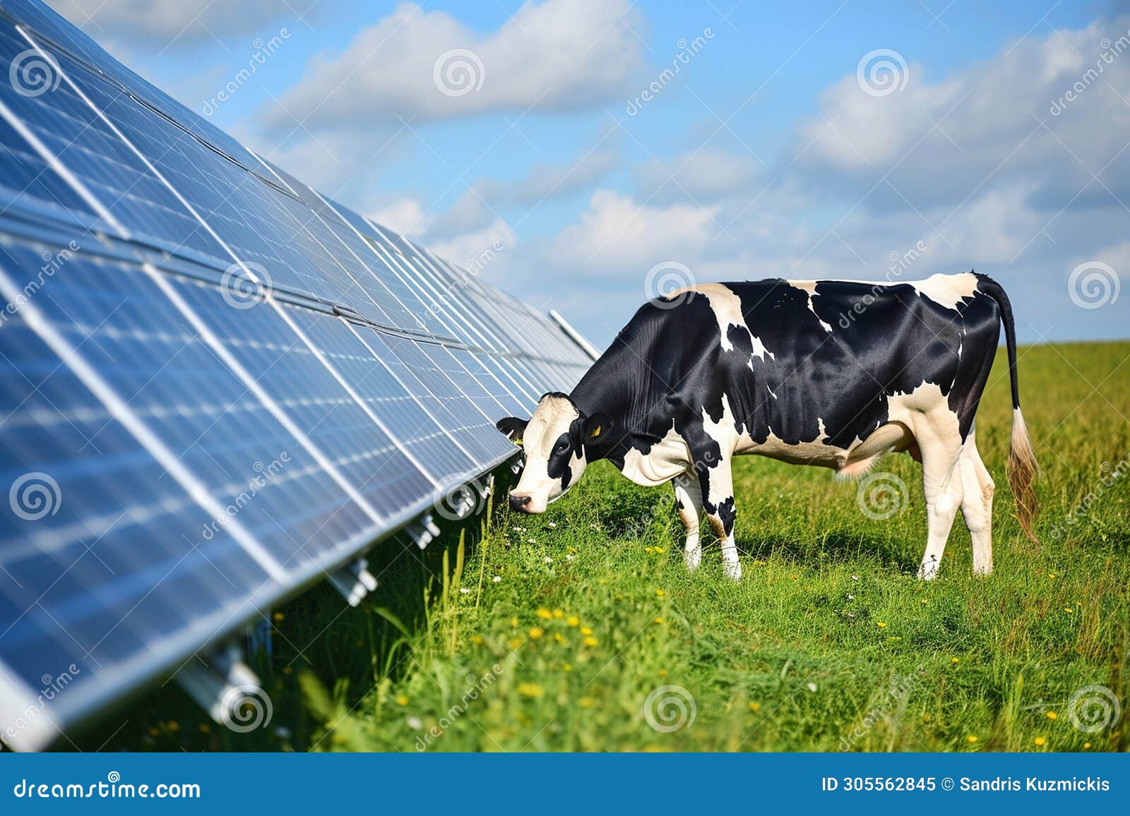 Cows Grazing between Solar Panels. Generative AI Stock Illustration ...