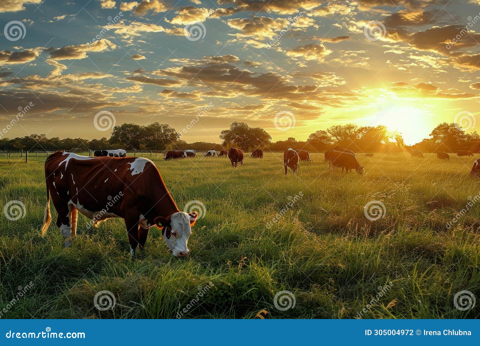 Cows Grazing at Sunset on a Farm Stock Illustration - Illustration of ...