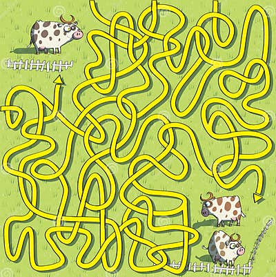 Cows Maze Game stock vector. Illustration of grass, solution - 29693855